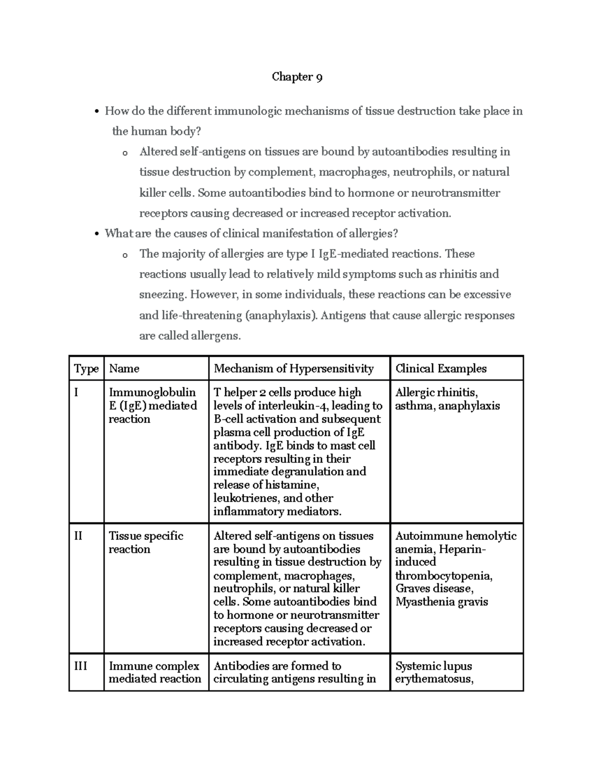 Module 2 Chapter 9 Study Guide - Chapter 9 How do the different immunologic mechanisms of tissue ...