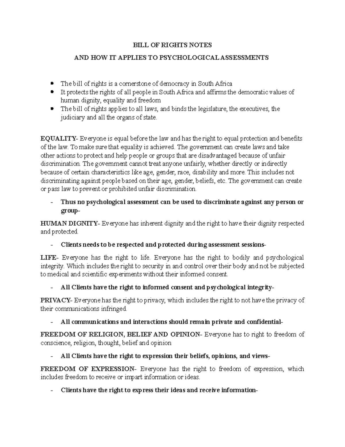 BILL OF Rights Notes - BILL OF RIGHTS NOTES AND HOW IT APPLIES TO ...