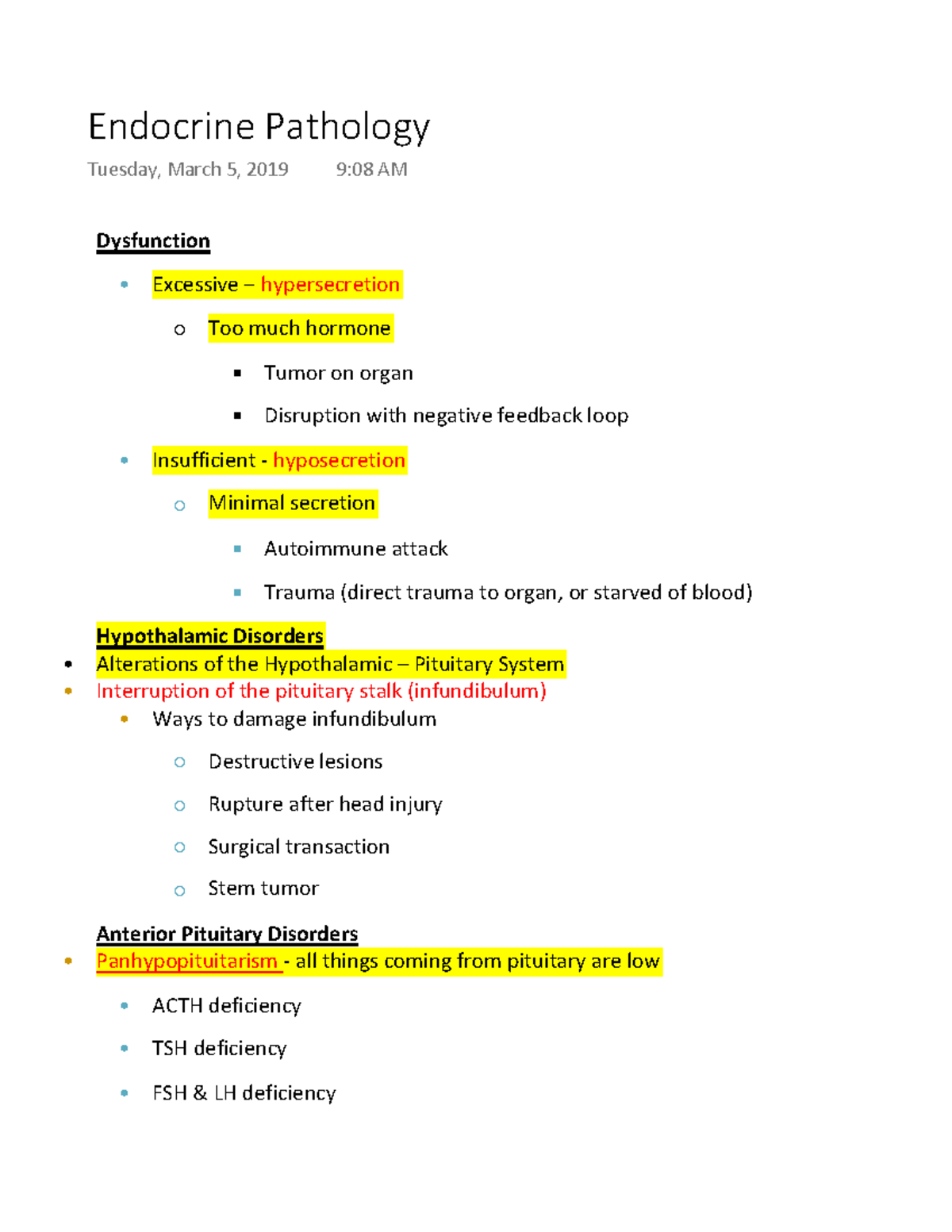 Endocrine Pathology - Dysfunction Excessive – hypersecretion Too much ...