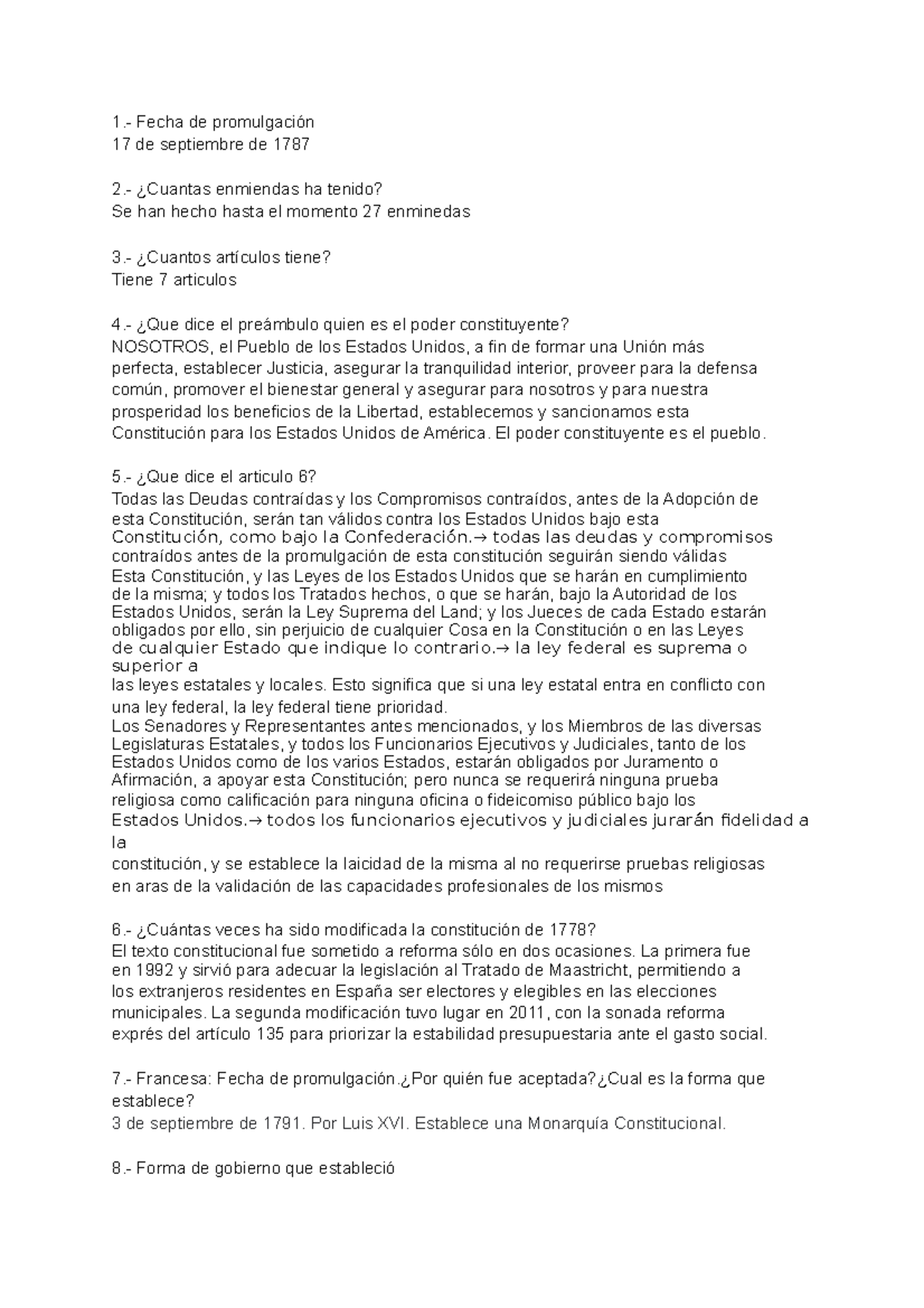 Práctica 1 constitución - 1.- Fecha de promulgación 17 de septiembre de 1787 2.- ¿Cuantas ...