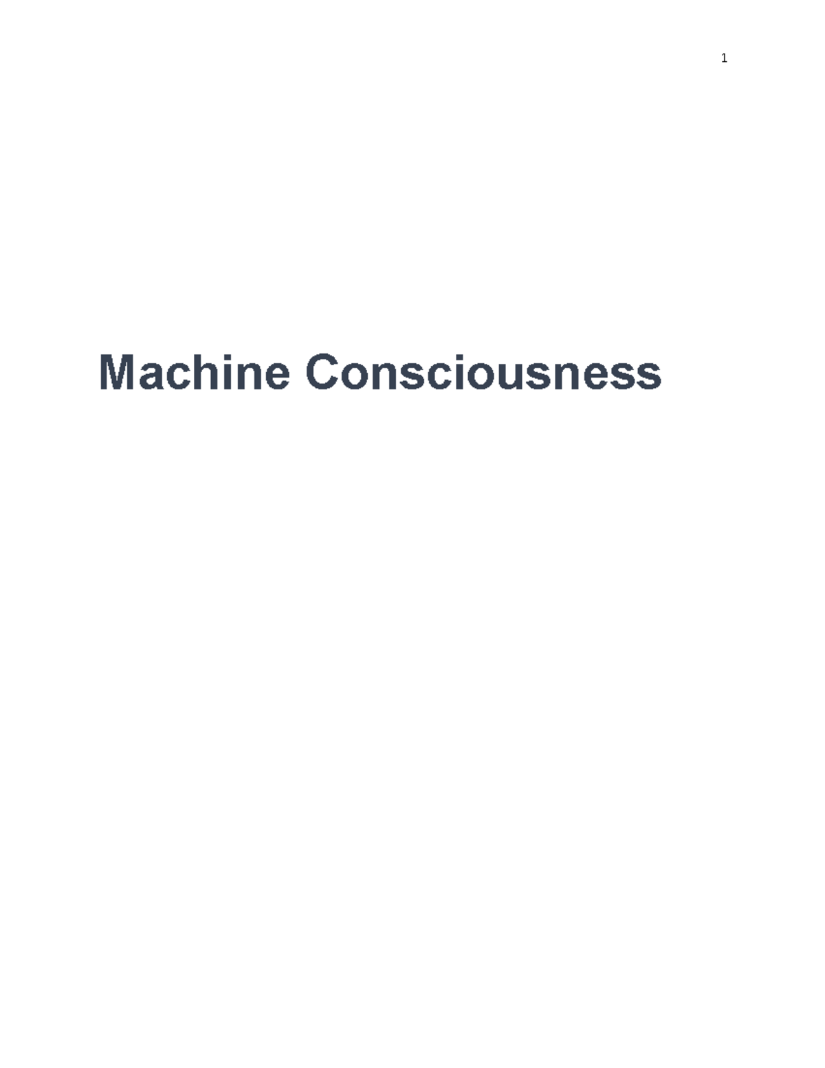 Machine Consciousness Assignment - Machine Consciousness Machine ...