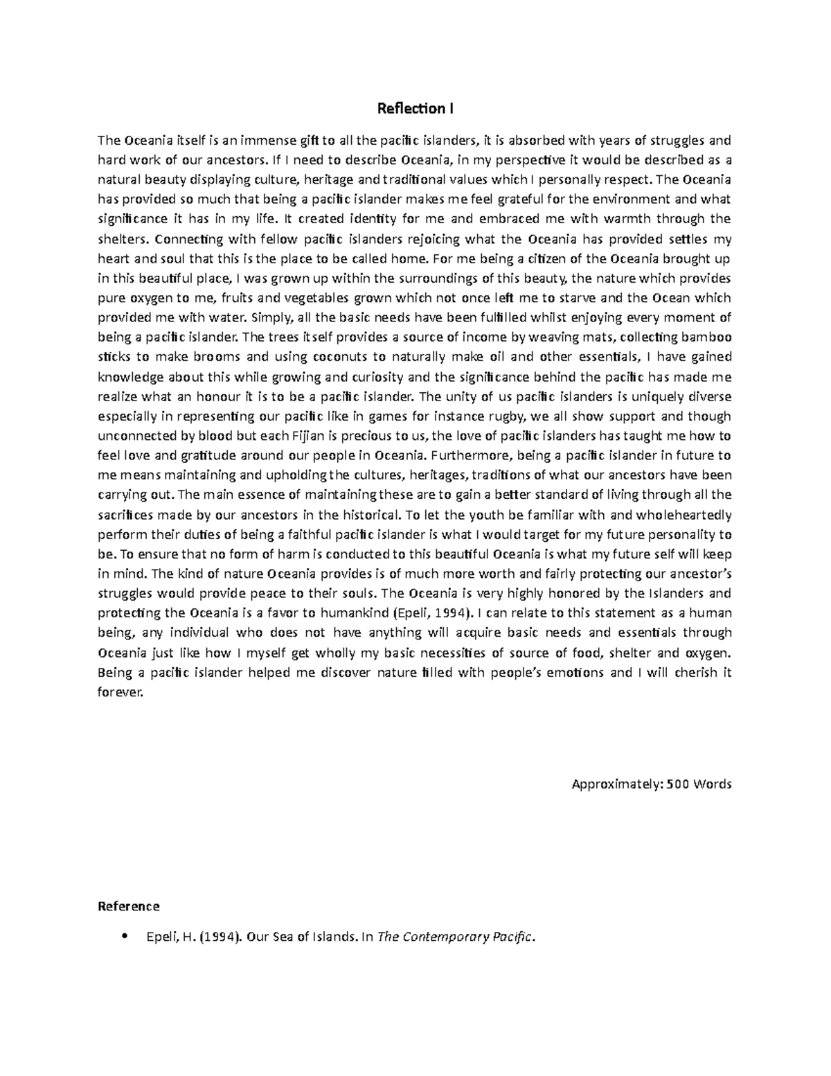 Reflection 1 Oceania (Pacific Islander) UU204 - Pacific Worlds - USP ...