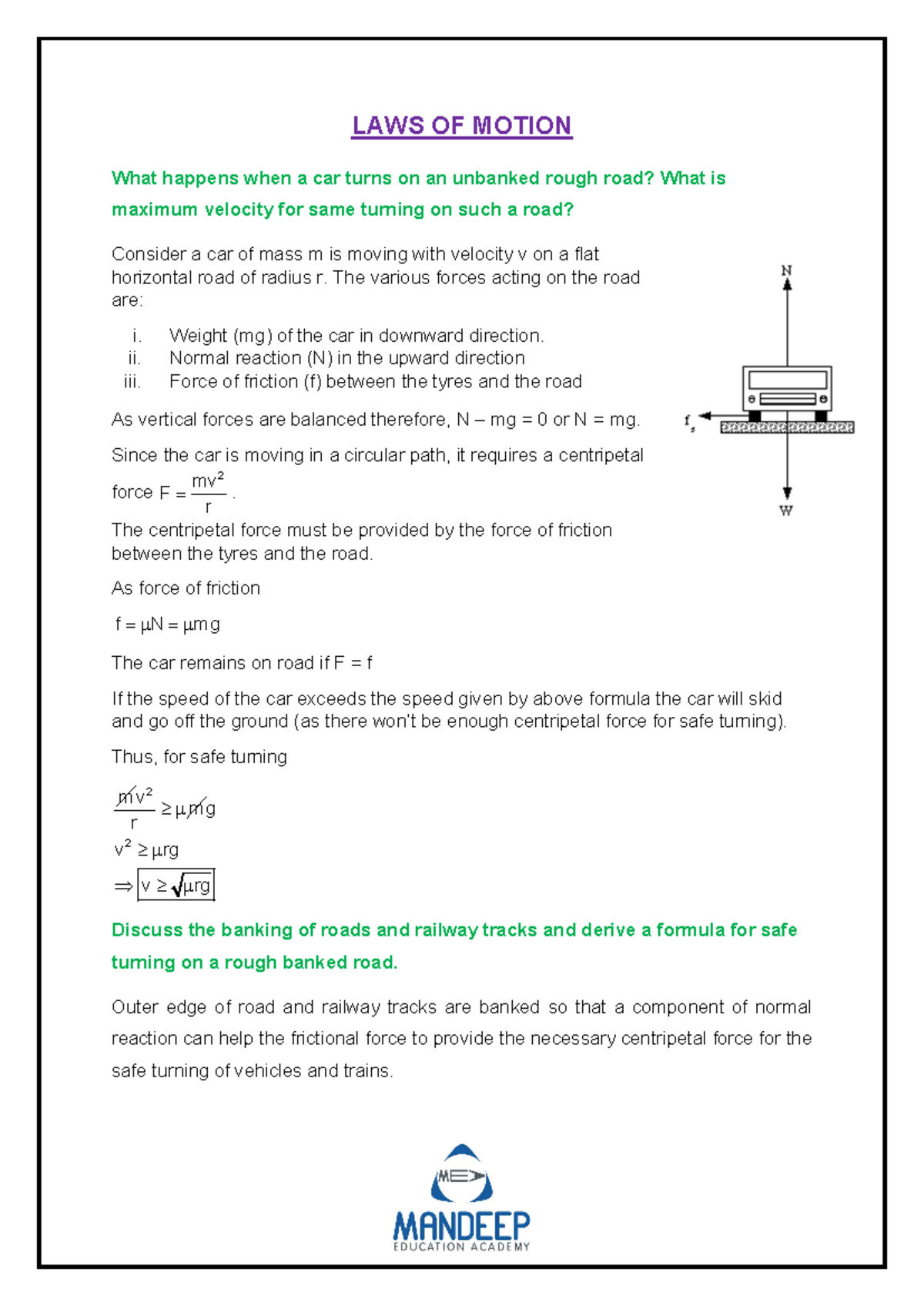 LAWS OF Motion ALL Derivations - LAWS OF MOTION What happens when a car ...
