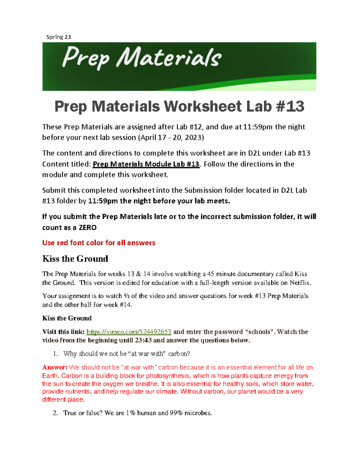 Prep Materials Worksheet Lab #13 - Prep Materials Worksheet Lab These ...