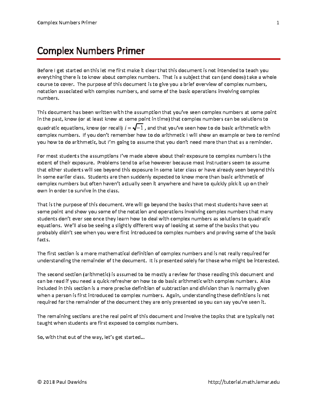 Complex Numbers Detail Notes - Complex Numbers Primer Before I get ...