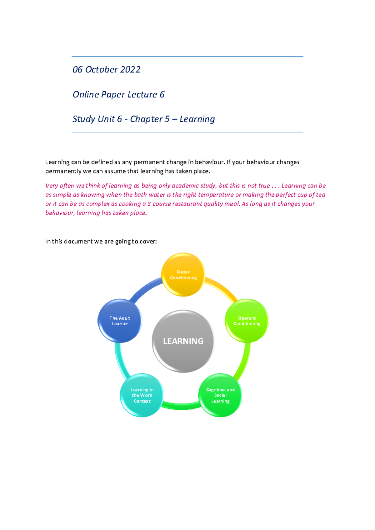 BDO 121 - Paper Lecture 6 - Study Unit 6 - Chapter 5 - 06 October 2022 ...