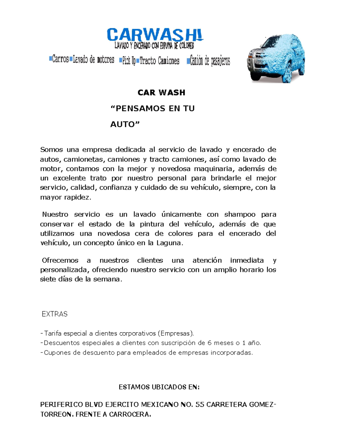 CAR WASH PDF - ftvghhj - CAR WASH “PENSAMOS EN TU AUTO” Somos una ...