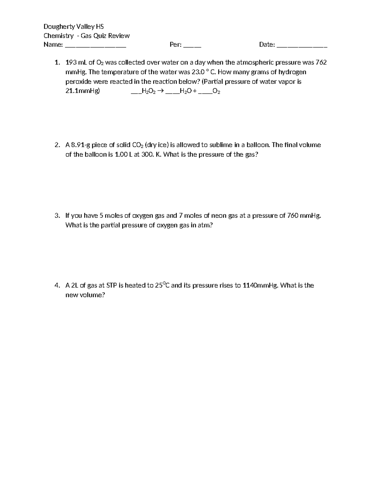 2022 Gas Quiz Review - chemistry - Dougherty Valley HS Chemistry - Gas ...