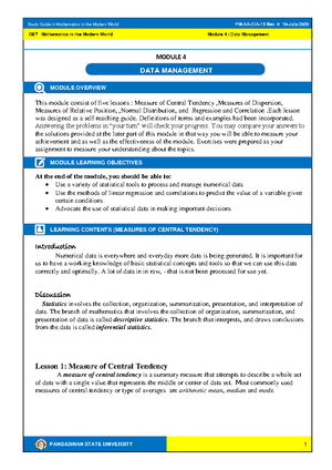MMW Module -Elective 3 Mathematical-System - PANGASINAN STATE UNIVERSITY GE 7 Mathematics in the ...