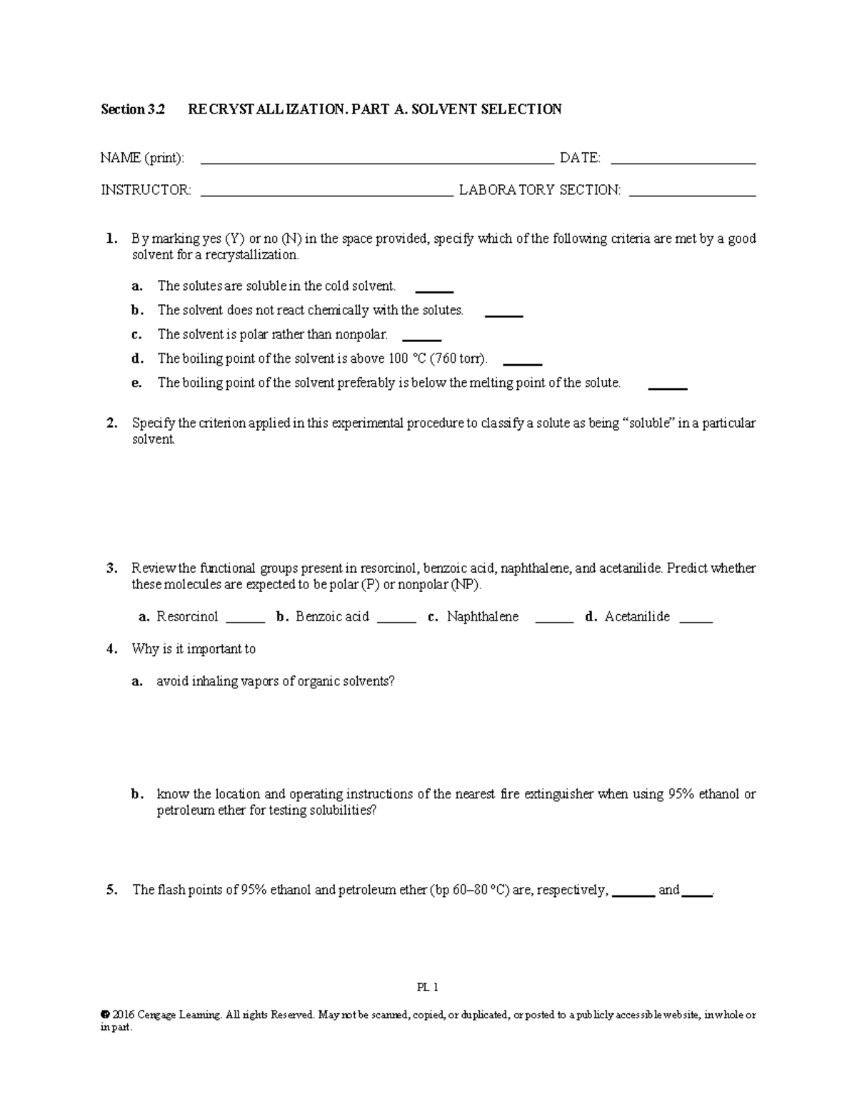 Pre Lab Questions - Dr. Bradley - PL 1 2016 Cengage Learning. All ...