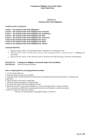 Contemporary Philippine ARTS Module 1 - Senior High School MODULE 1 ...