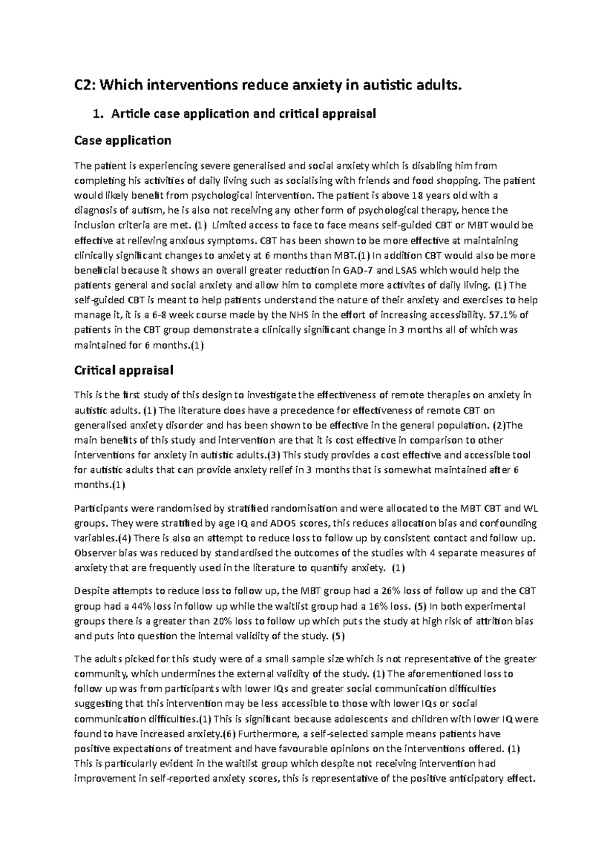 Research methods essay - C2: Which interventions reduce anxiety in ...