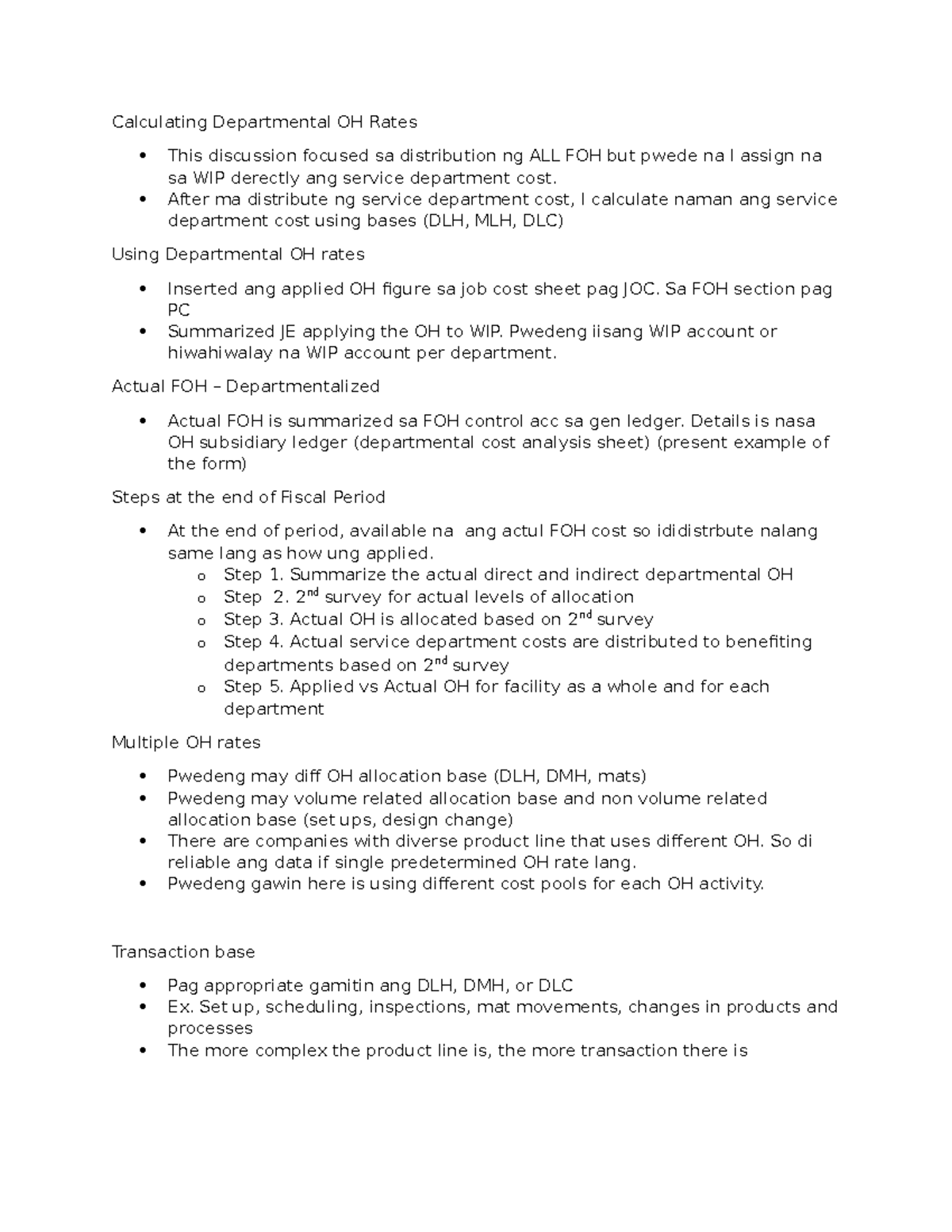 Calculating Departmental OH Rate1 - After ma distribute ng service ...