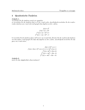Vorkurs Mathe Block 4-1 Quadratische Funktionen 01 Lernmodul - Mathematik Übung - Studocu