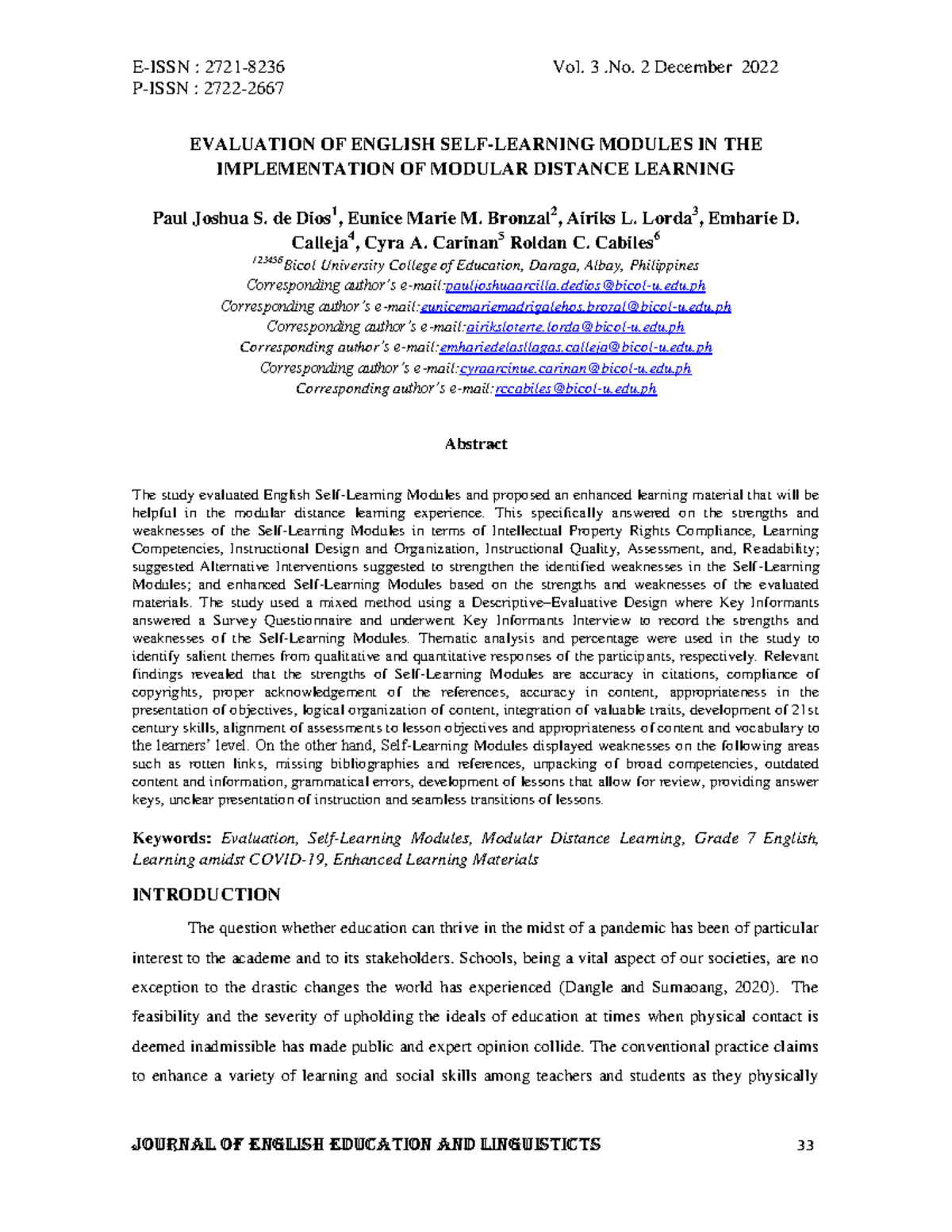 883-Article Text-4362-2-10-20230204 - P-ISSN : 2722- EVALUATION OF ENGLISH SELF-LEARNING MODULES ...