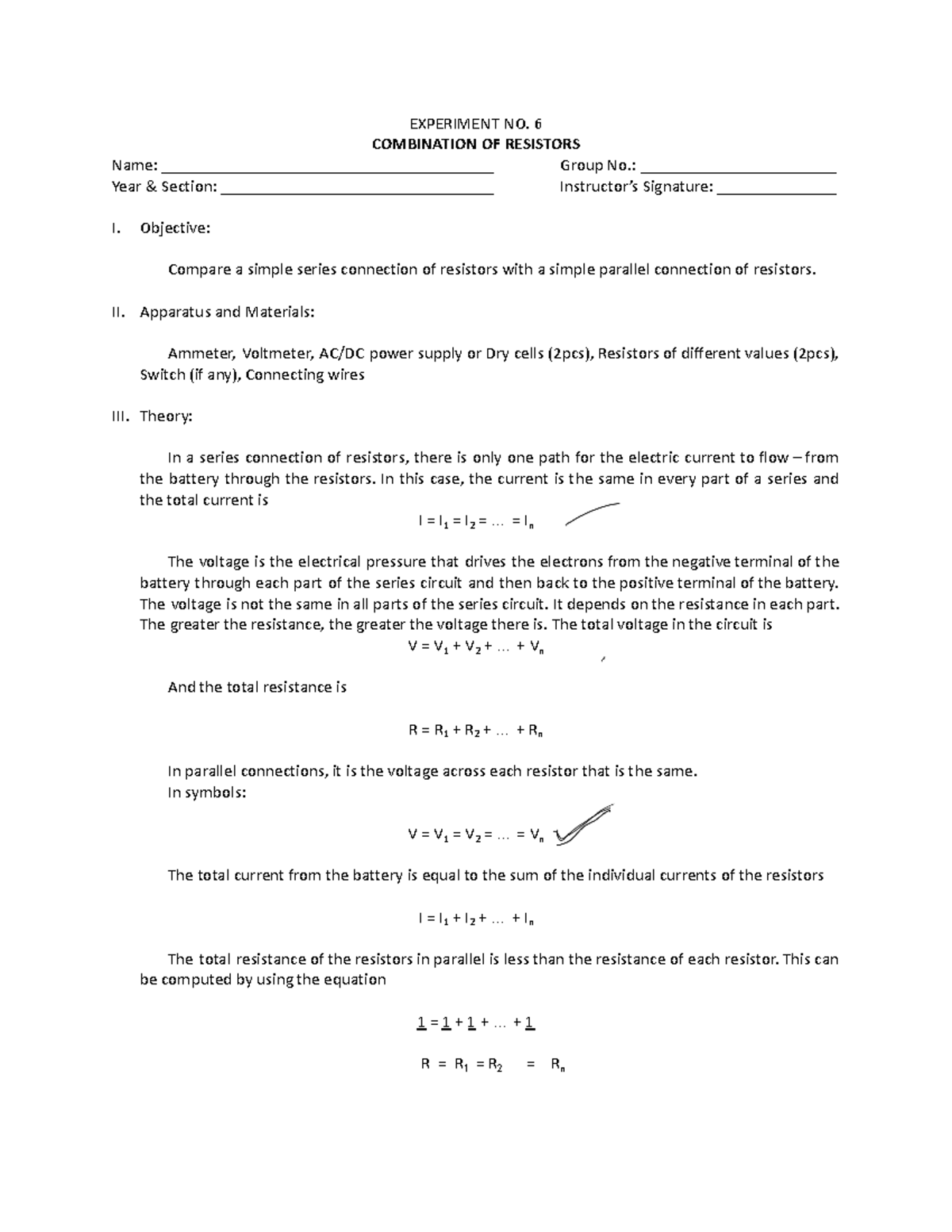 Experiment 6 - Combination of Resistors - Principles And Philosophies ...