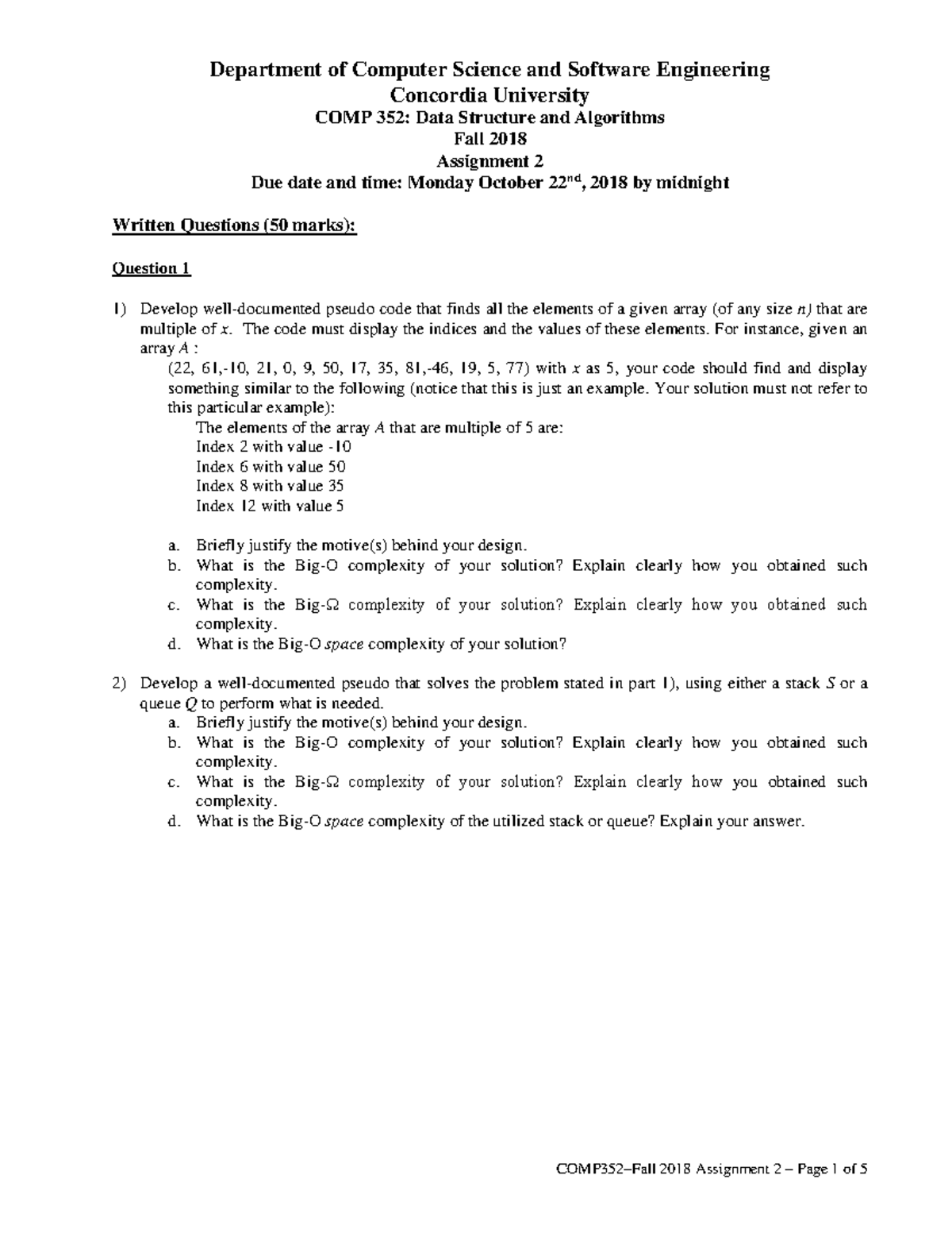 COMP352 F18 Assignment 2 - Department of Computer Science and Software Engineering Concordia ...