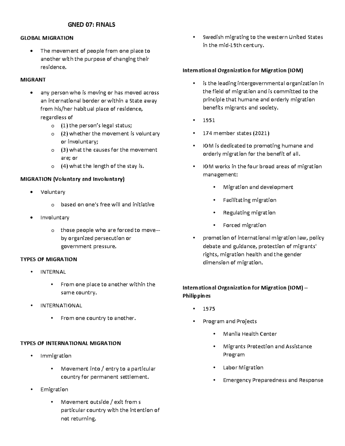GNED-7-REV - review sheets - GNED 07: FINALS GLOBAL MIGRATION The ...