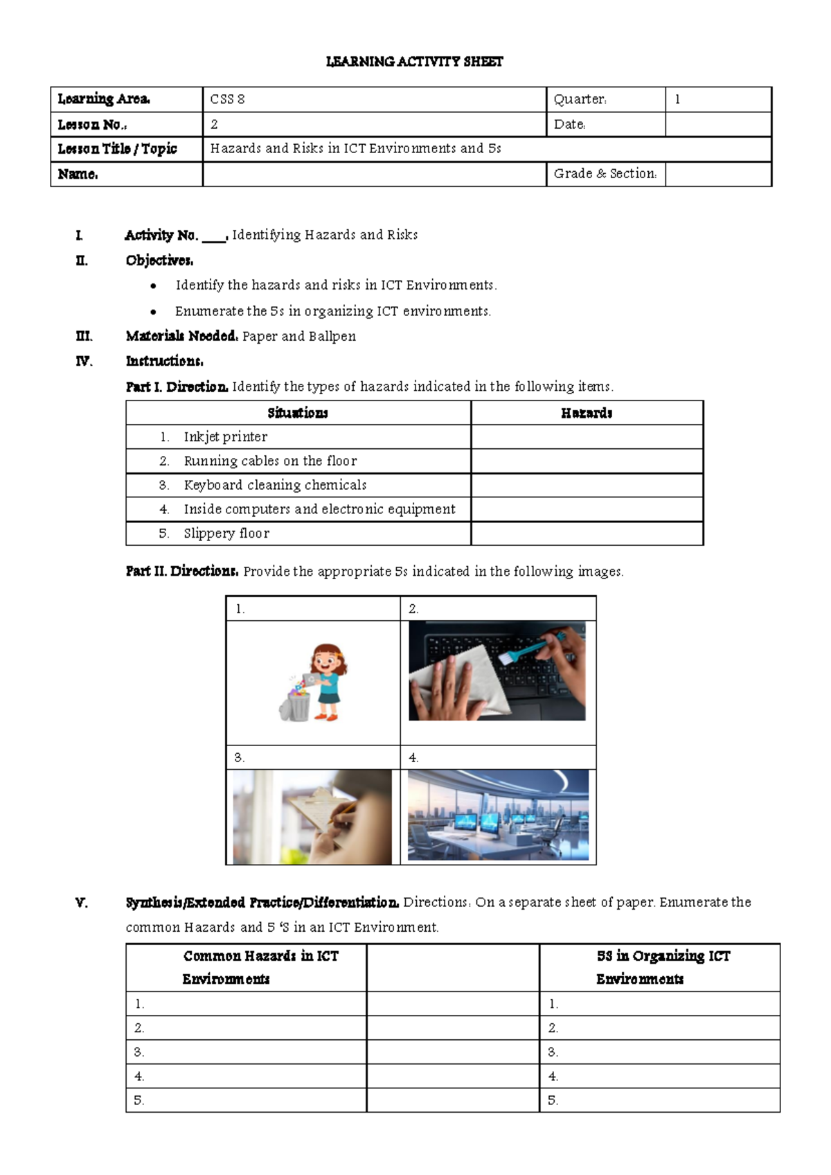W2 Learning Activity Sheet - LEARNING ACTIVITY SHEET Learning Area: CSS ...