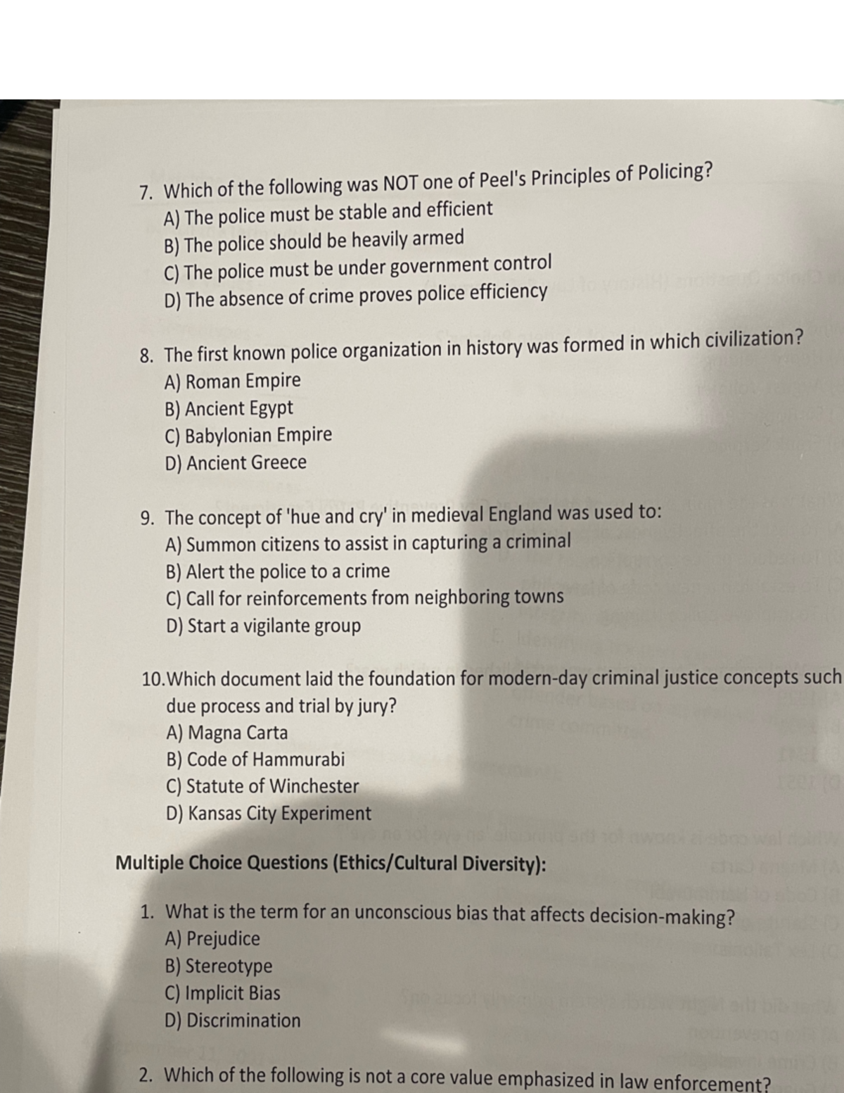 Study Guide Questions for Unit 1 test - Intro to criminal justice - 7 ...