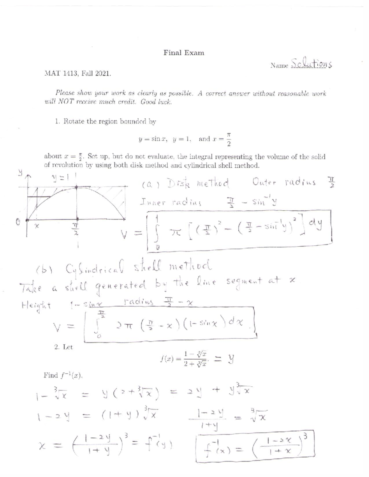 Calc II Practice Test (Final for Calc II) - MAT 1413 - Studocu