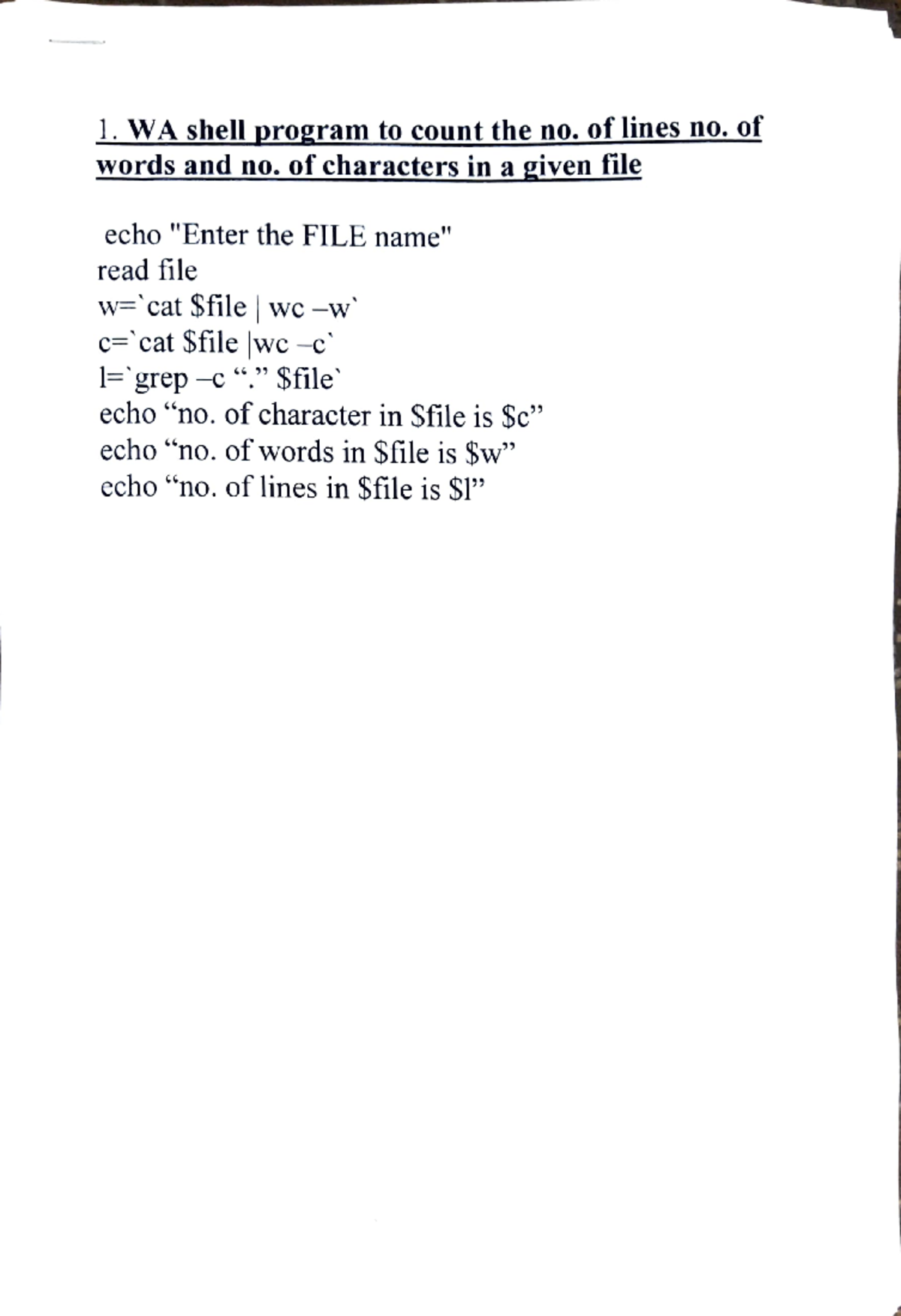 Bshell Programs - WA shell program to count the no no. of words and no ...