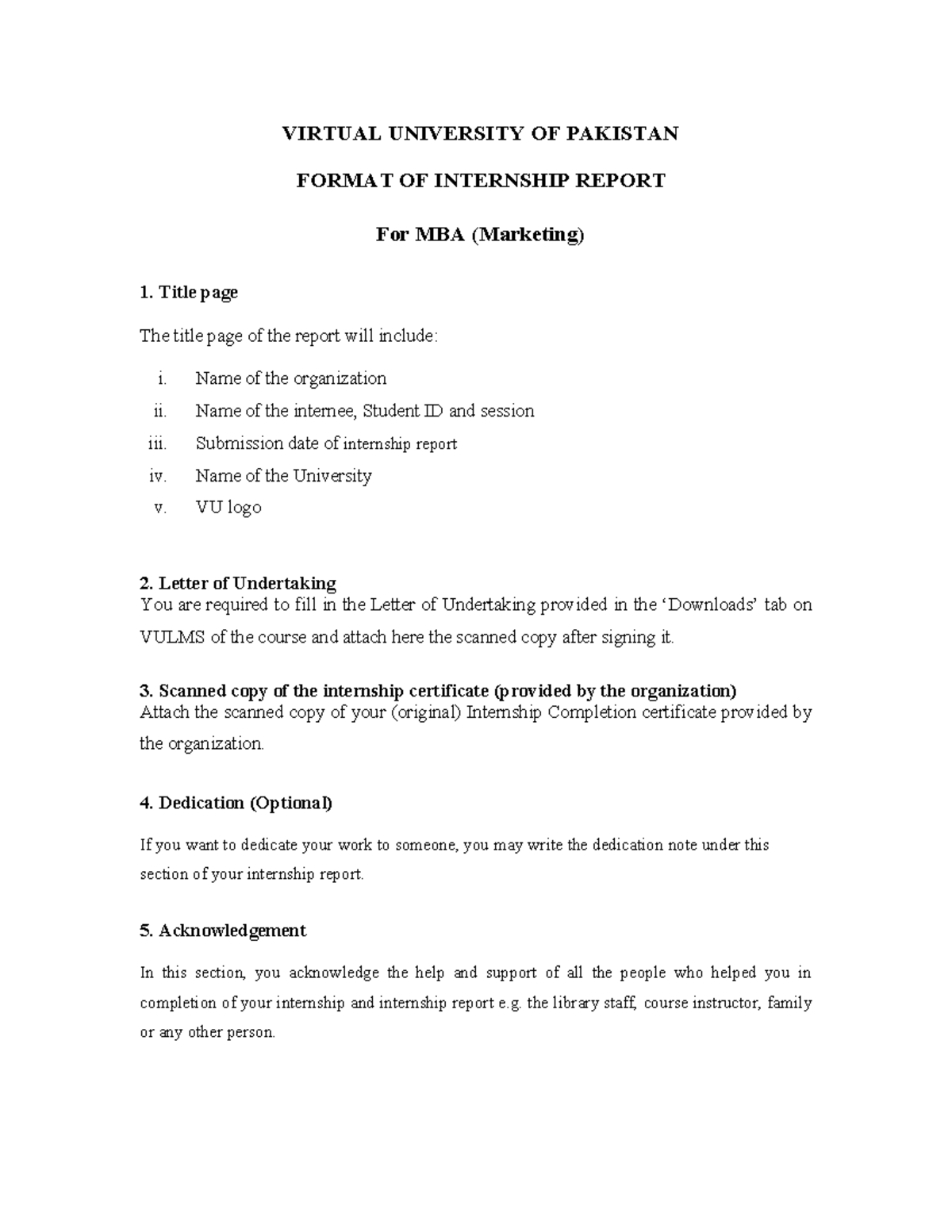 Internship Report Format - VIRTUAL UNIVERSITY OF PAKISTAN FORMAT OF ...