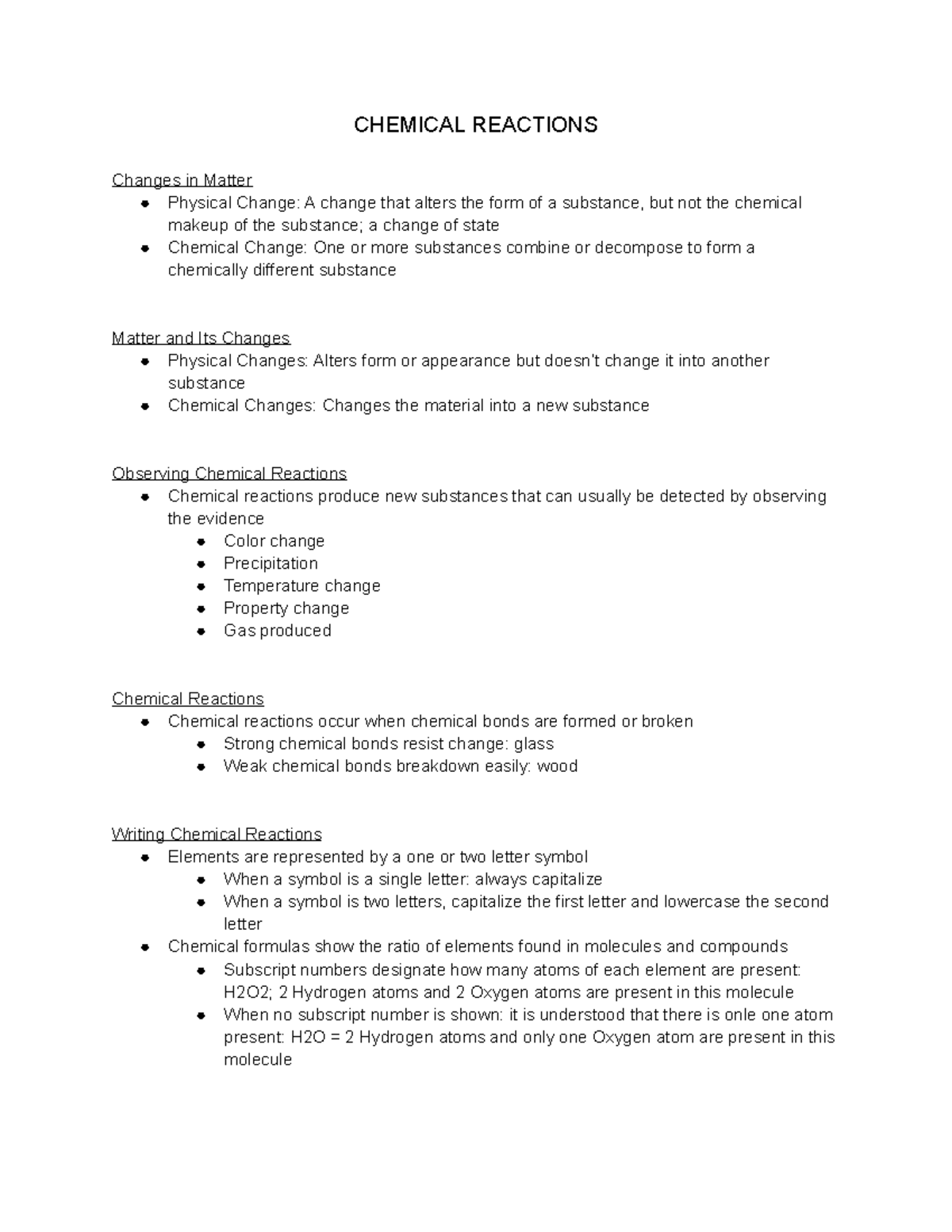 Physics Notes 18 Chemical Reactions - CHEMICAL REACTIONS Changes in ...