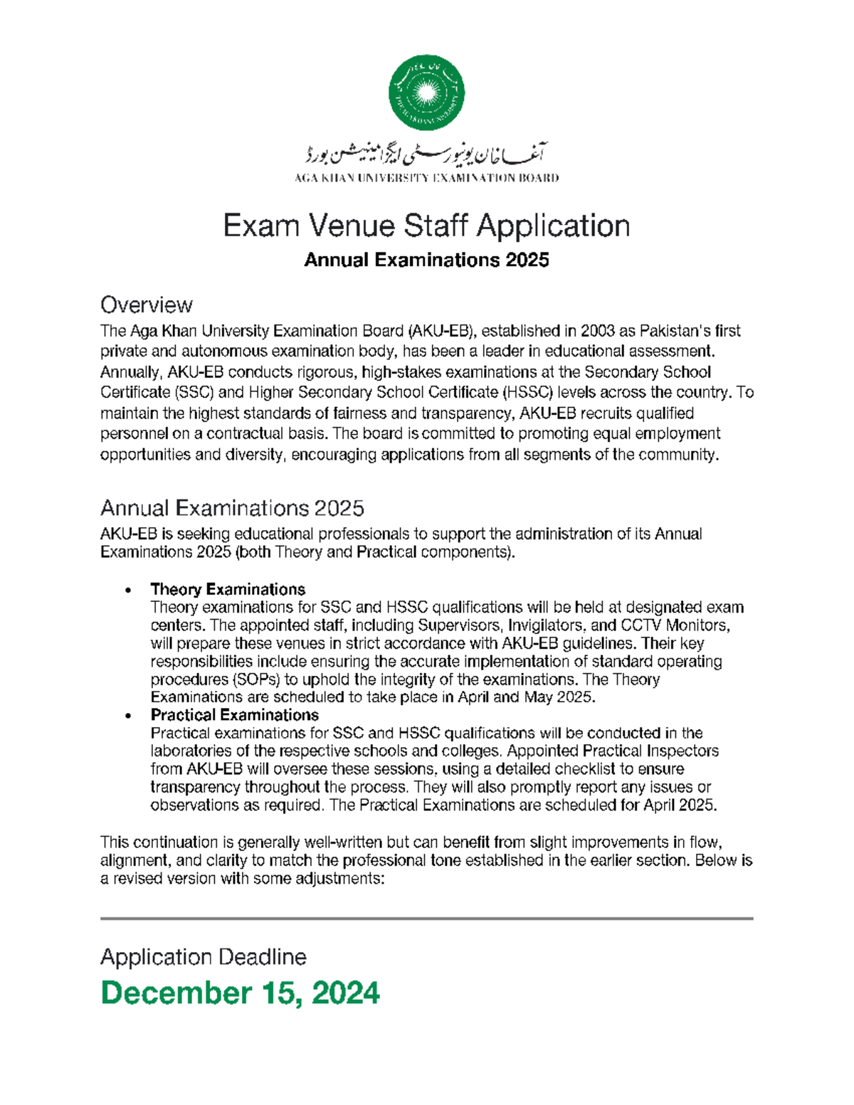 AE25 - Exam Venue Staff Hiring - ii 06 G AGA KHAN UNIVERSITY ...