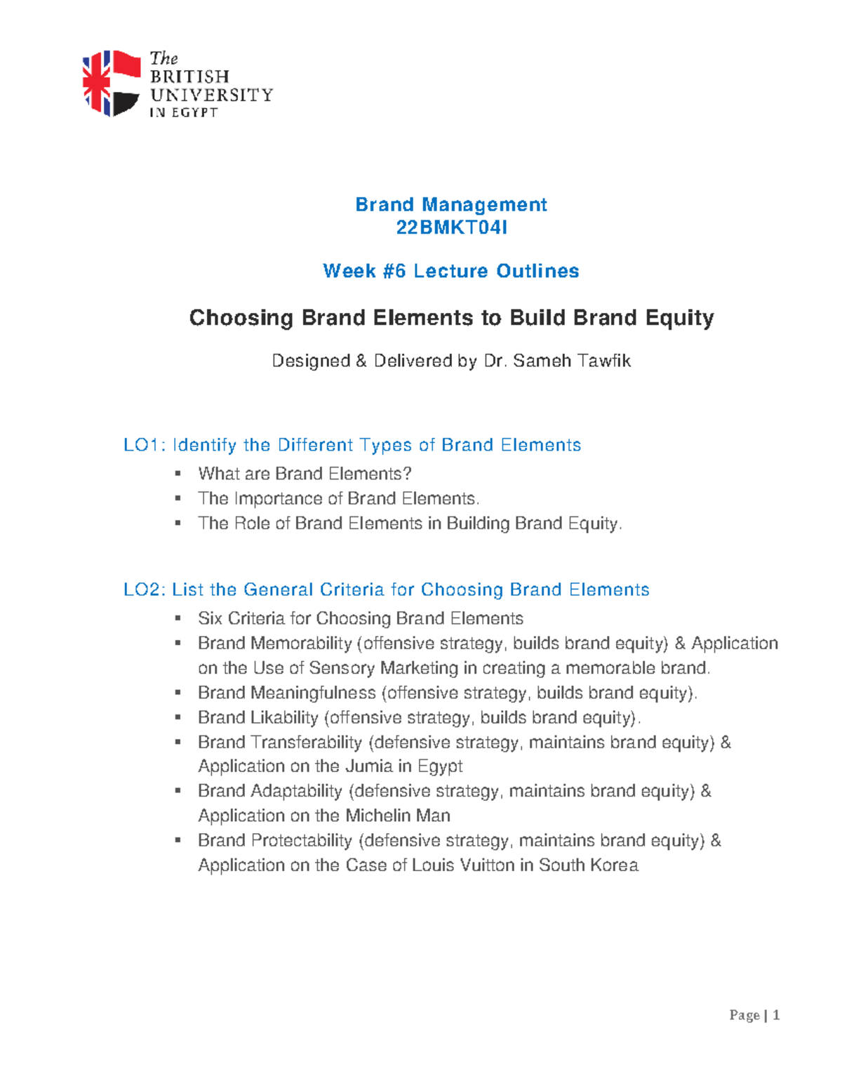 Week #6 Lecture Outlines Study Notes - Page | 1 Brand Management ...