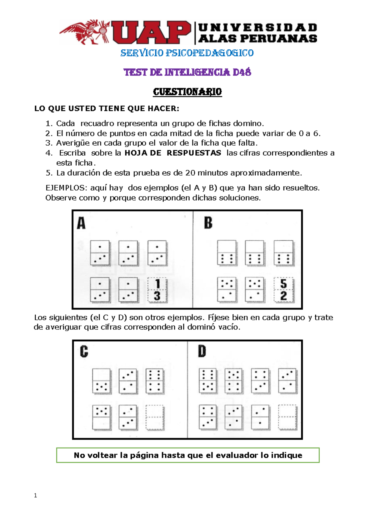 Prueba D48 domino - SERVICIO PSICOPEDAGOGICO TEST DE INTELIGENCIA D ...