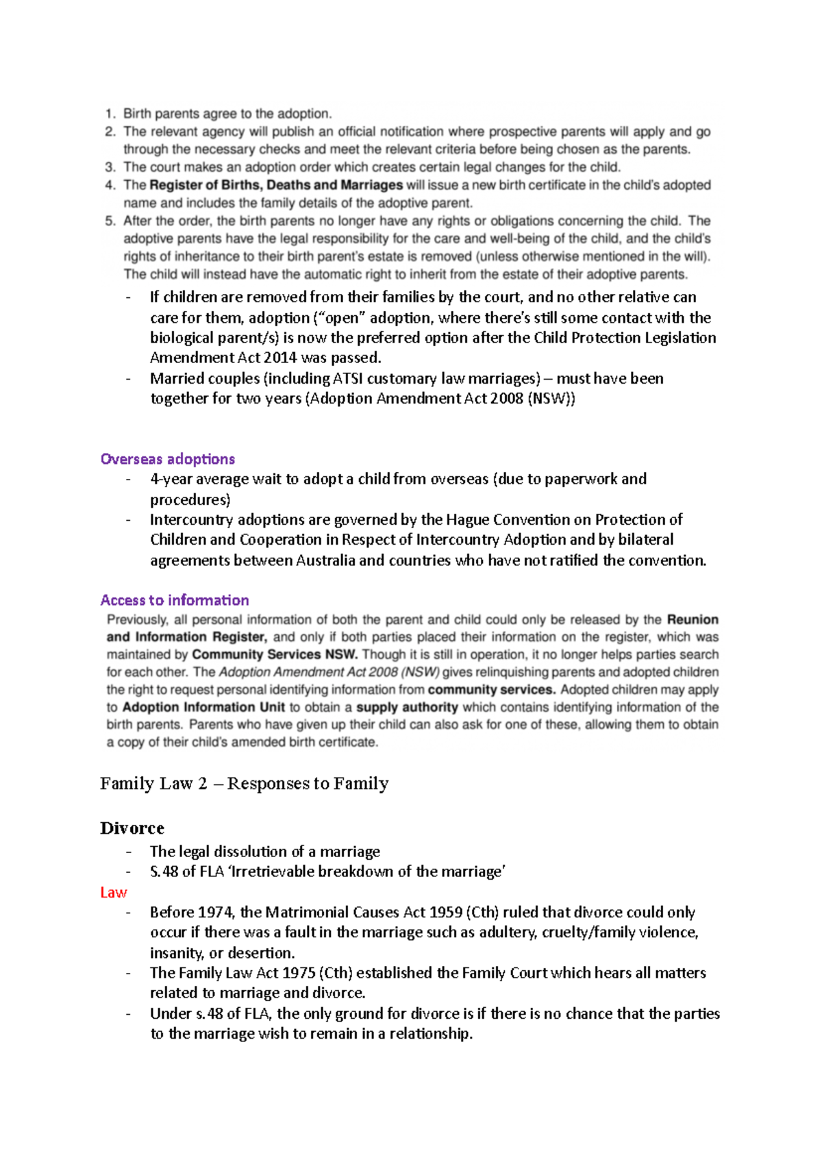 HSC Legal Studies Notes Summary - If children are removed from their ...