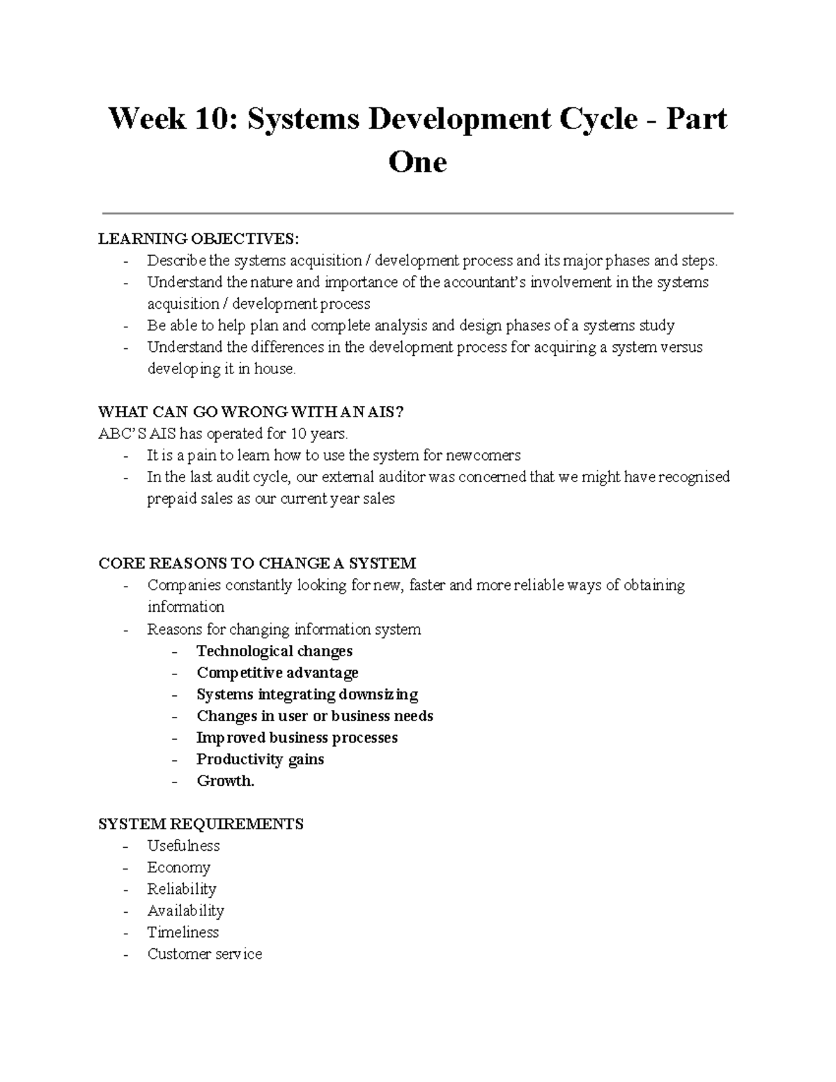 Week 10 Systems Development Life Cycle - Part 1 - Week 10: Systems Development Cycle - Part One ...