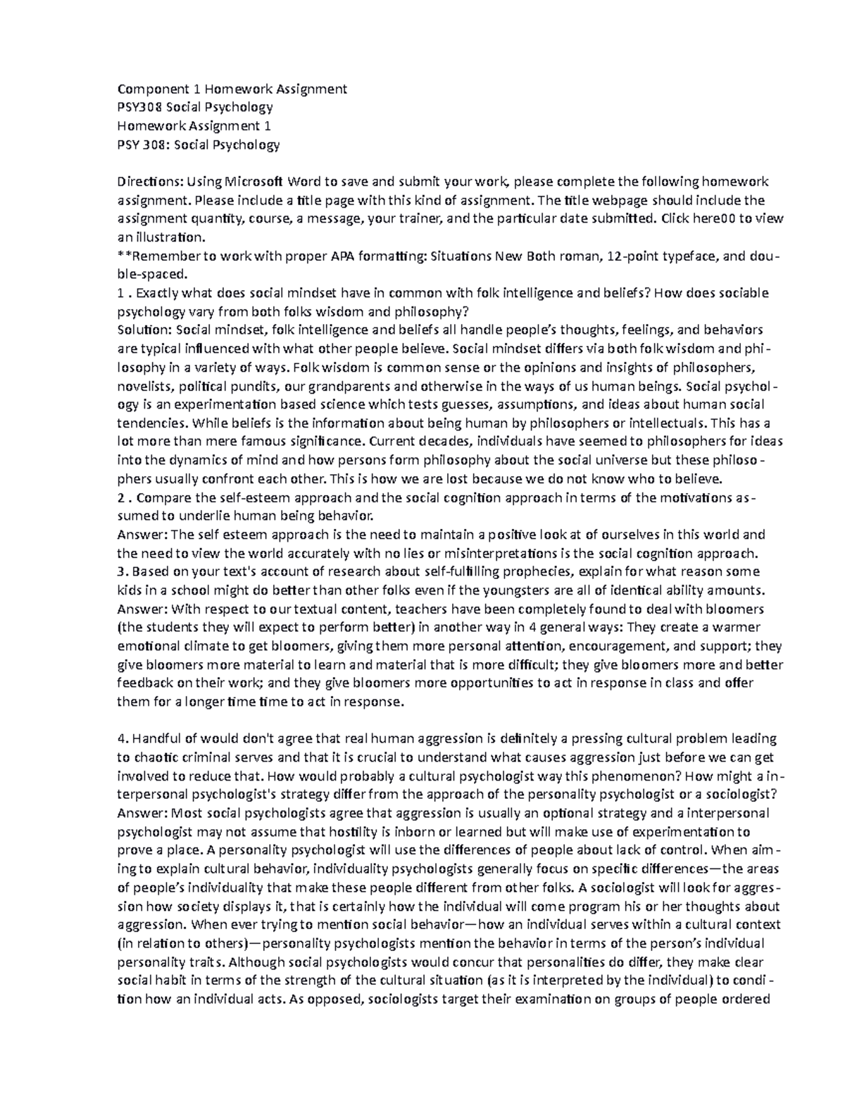 Psy 308 Lab Assignment Module 1 Homework Assignment 1 - Component 1 Homework Assignment PSY308 ...