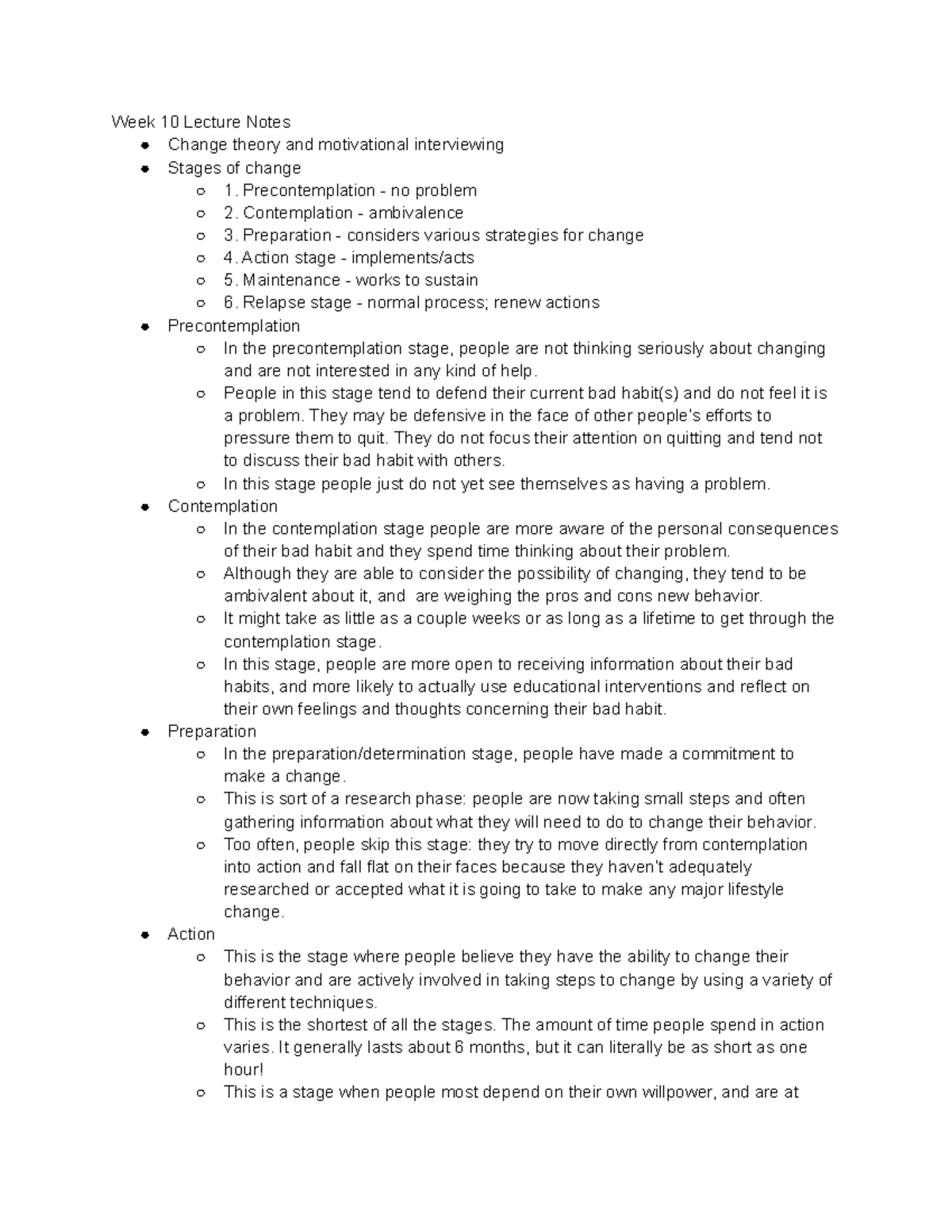 Week 10 Lecture Notes - Change theory and motivational interviewing ...
