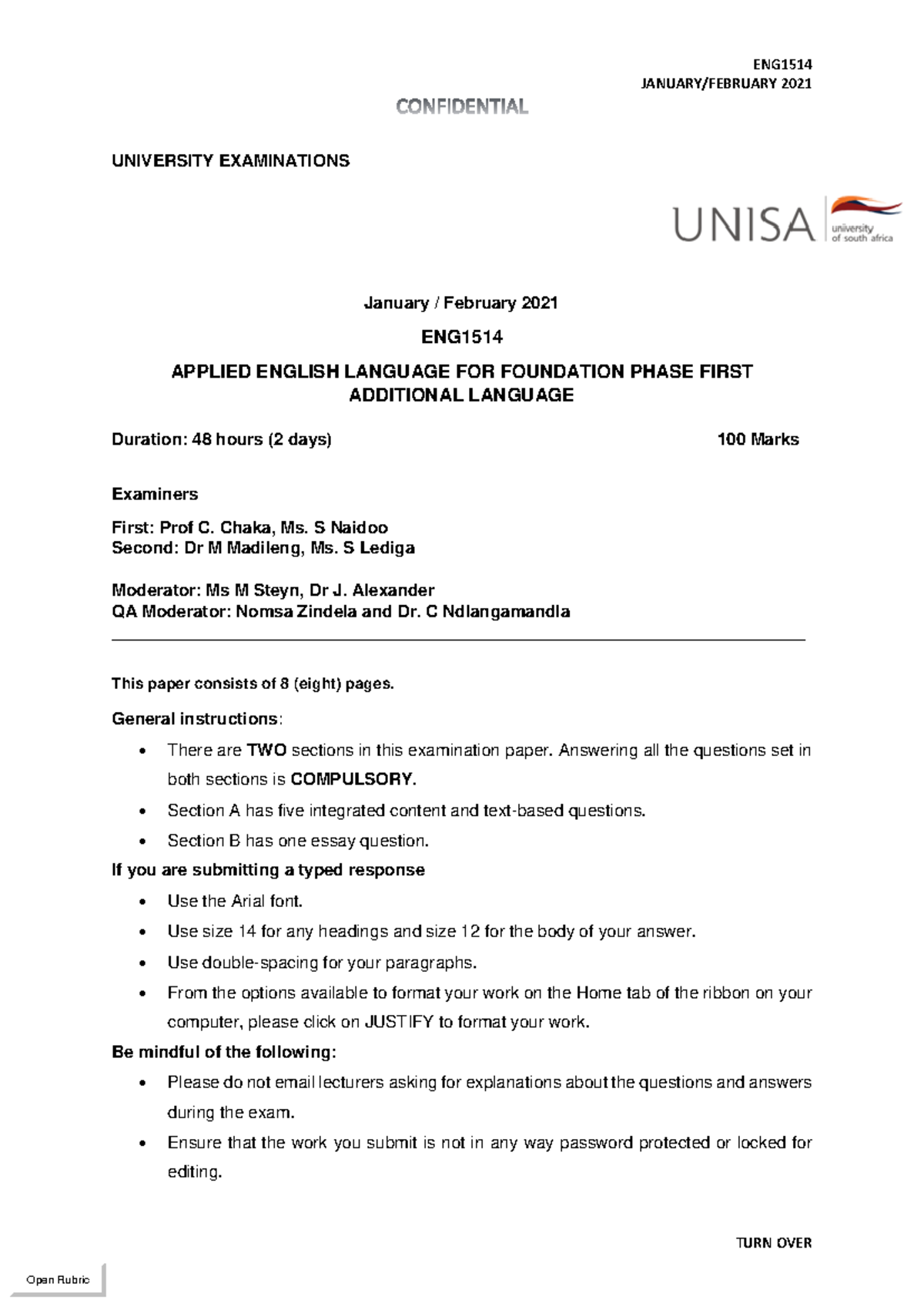 ENG1514 JAN FEB 2021 Supplementary Paper Final - JANUARY/FEBRUARY 2021 ...