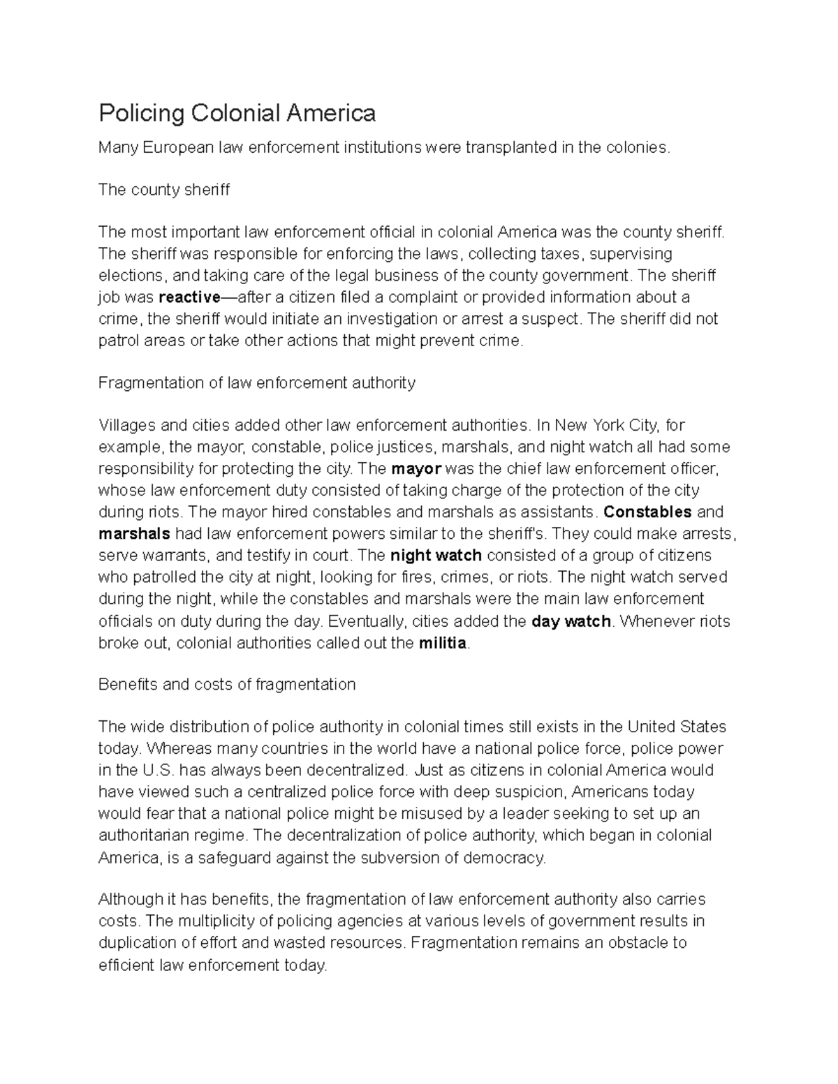 Policing Colonial America - The county sheriff The most important law ...