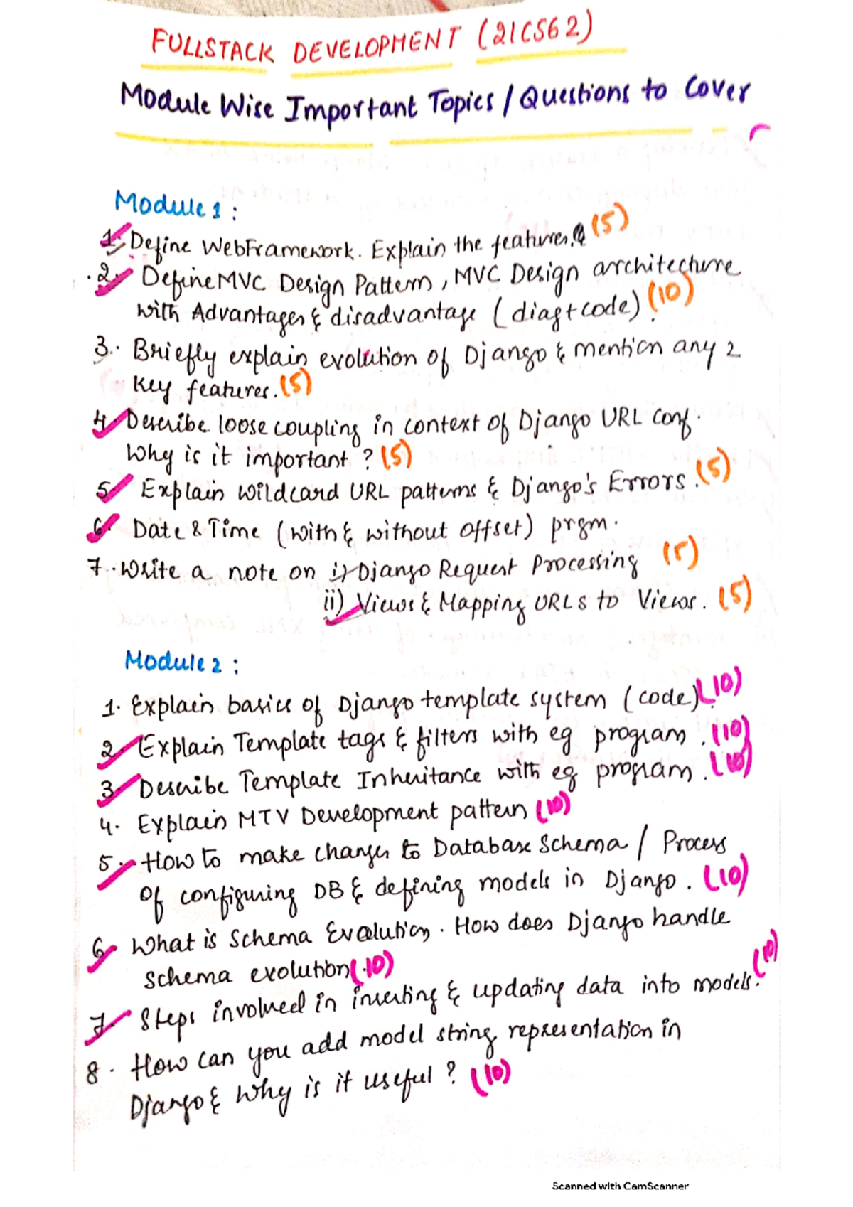 FSD Module-WISE IMP QNS - FULLSTACK DEVELOPMENT (21CS62) Module Wise Important Topics Questions ...