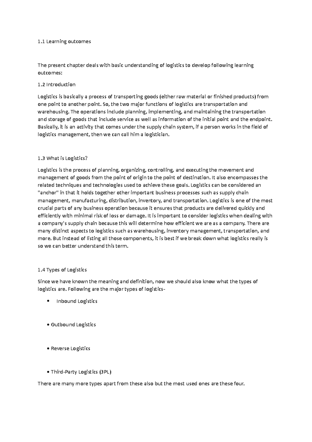 Introduction to logistics - 1 Learning outcomes The present chapter ...