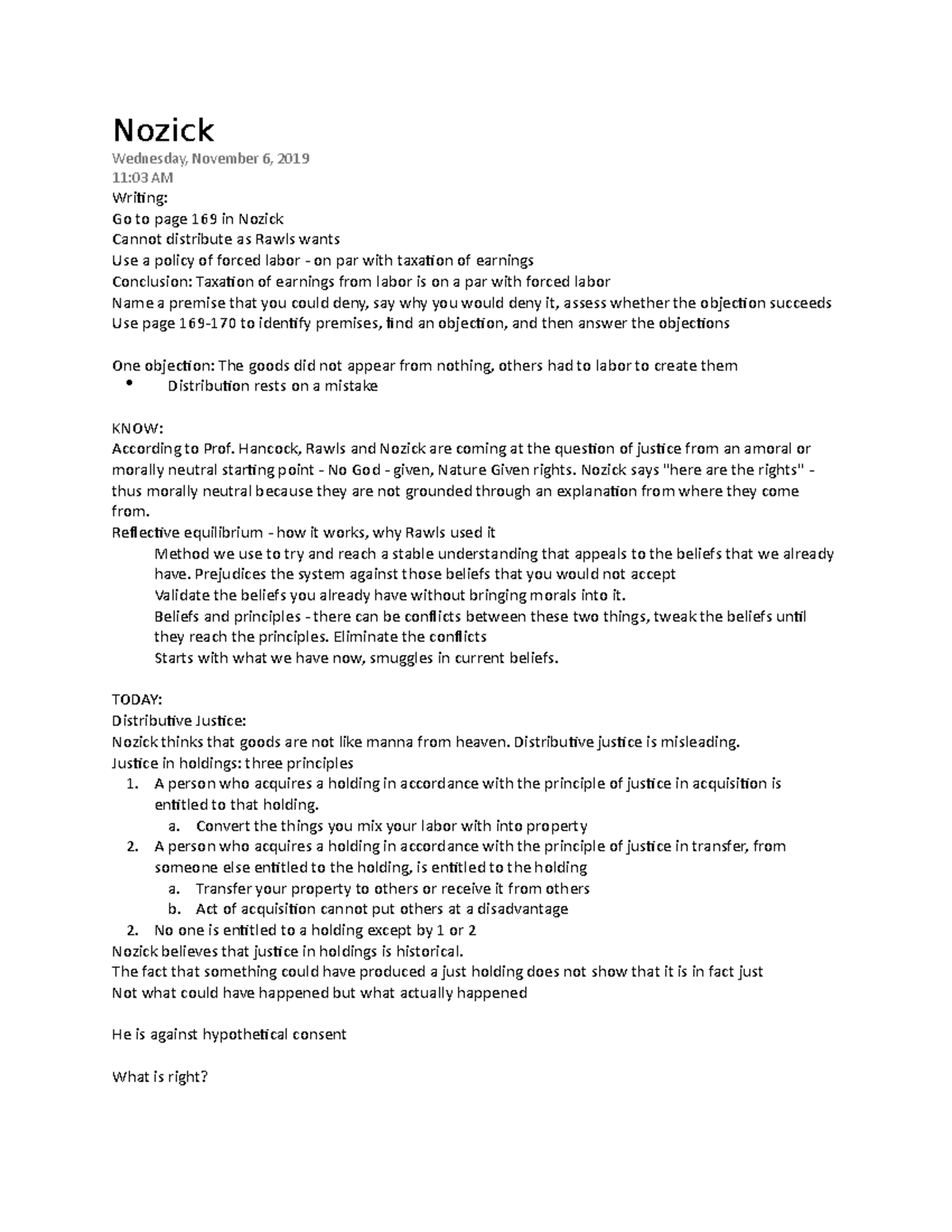 Nozick - Professor Davis in Poli 202 - Nozick Wednesday, November 6 ...