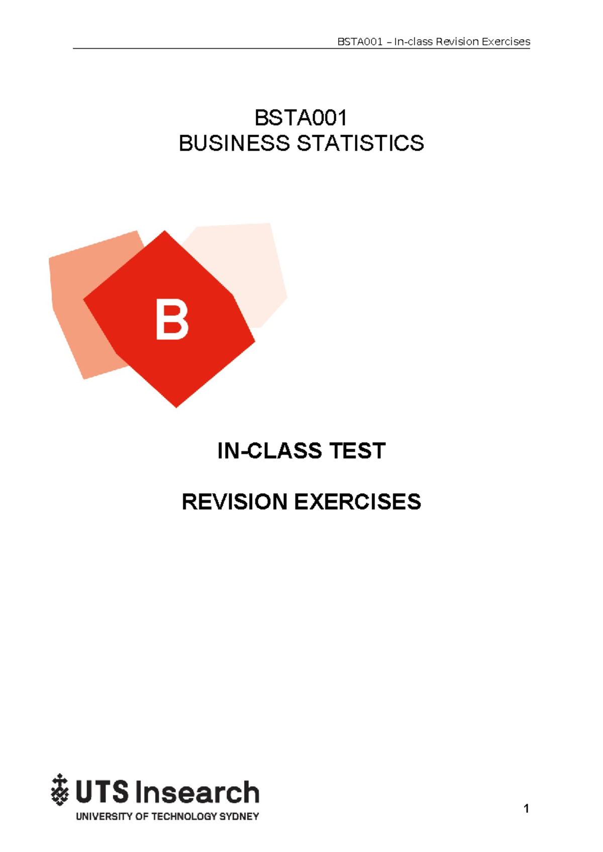 In-class Revision exercises v1 - Suggested Answer(1) - BSTA BUSINESS ...