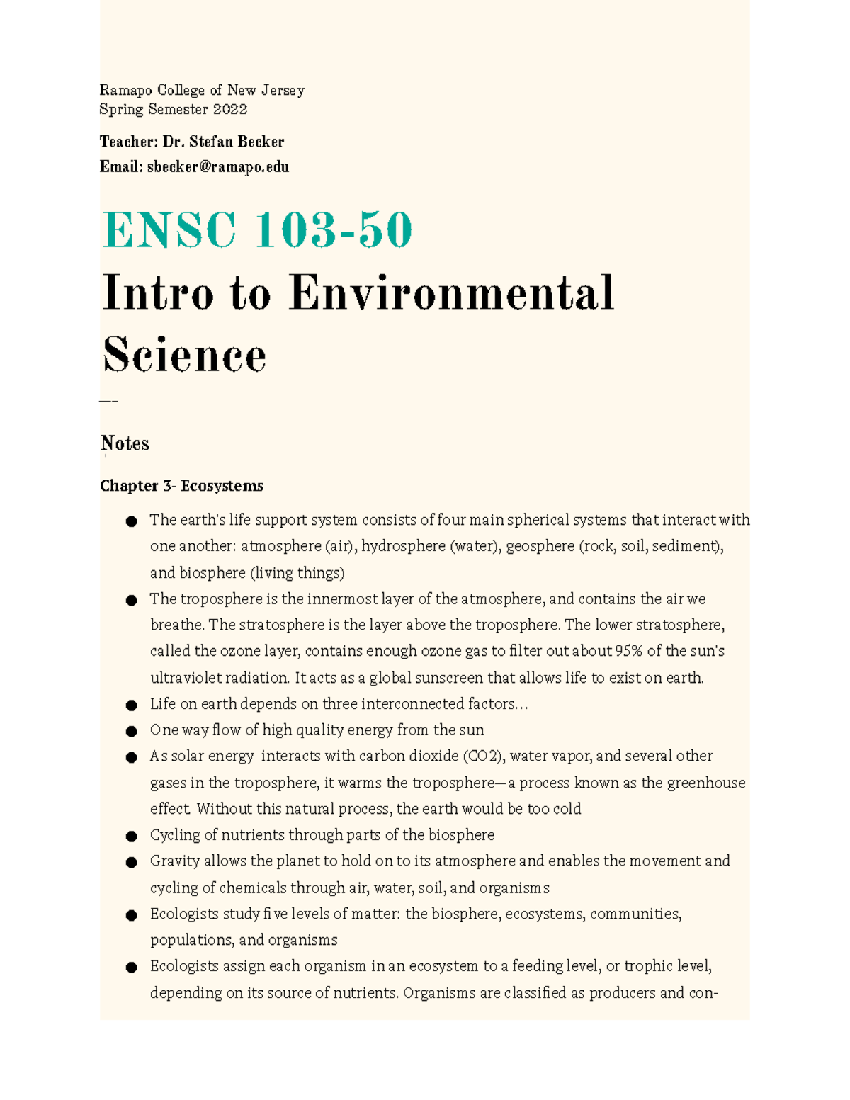 ENSC 103-50 CH. 3 Notes - Ramapo College of New Jersey Spring Semester ...