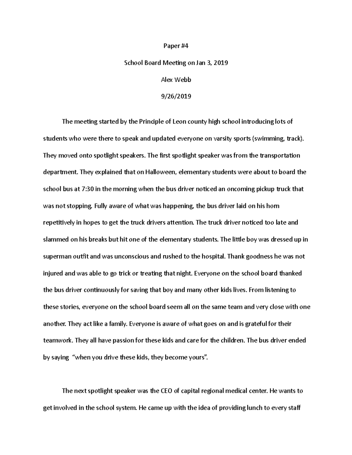 Paper #4 - School board meeting - Paper # School Board Meeting on Jan 3 ...