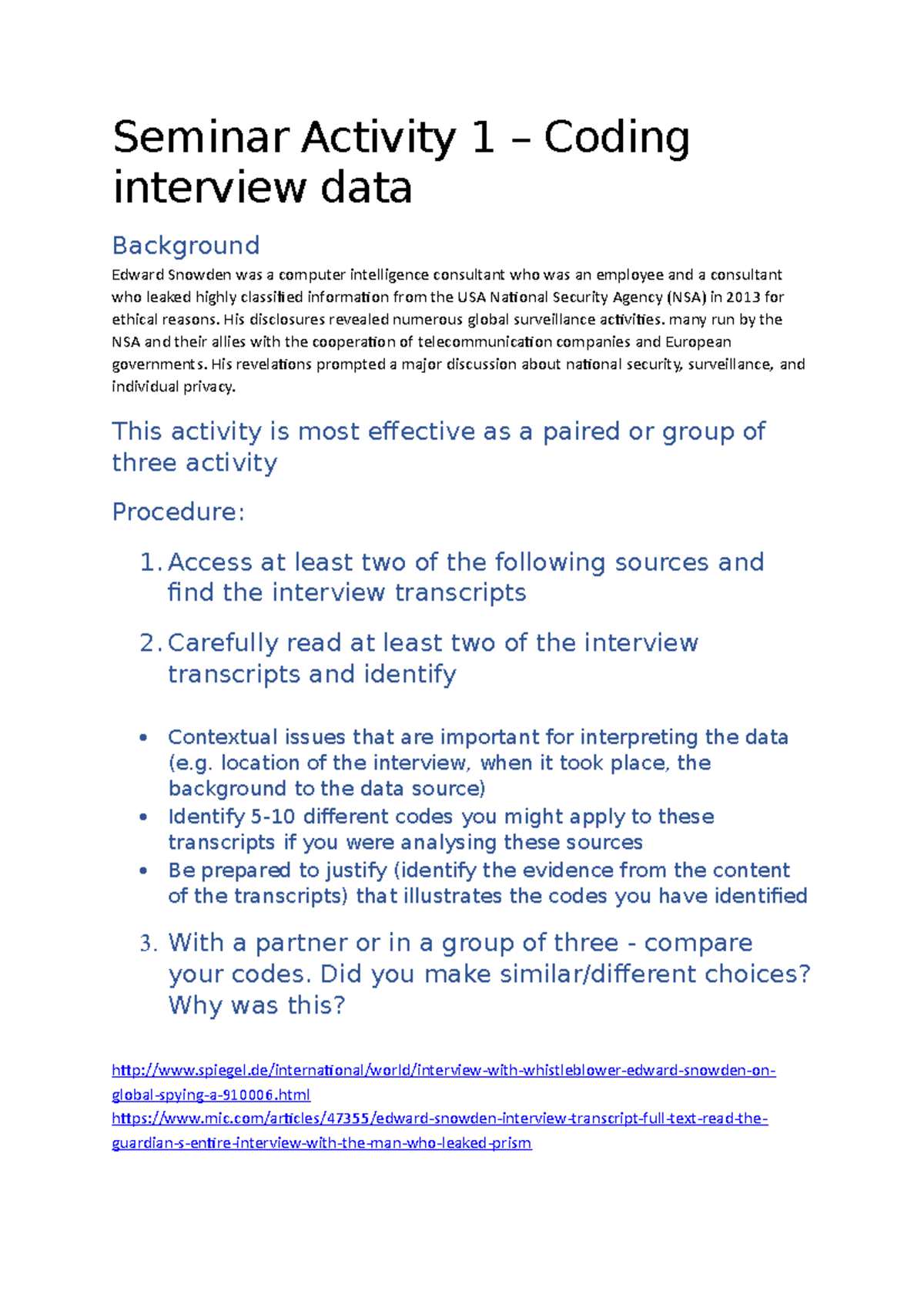 Seminar Activity 1 - Coding - CT6RSRCH - Port - Studocu