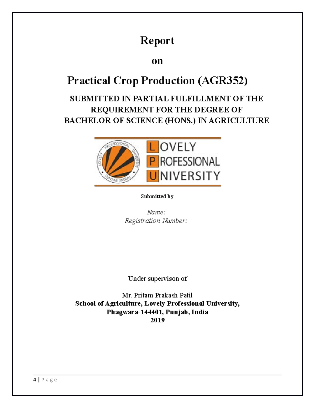 Student Project Format - Report on Practical Crop Production (AGR352 ...
