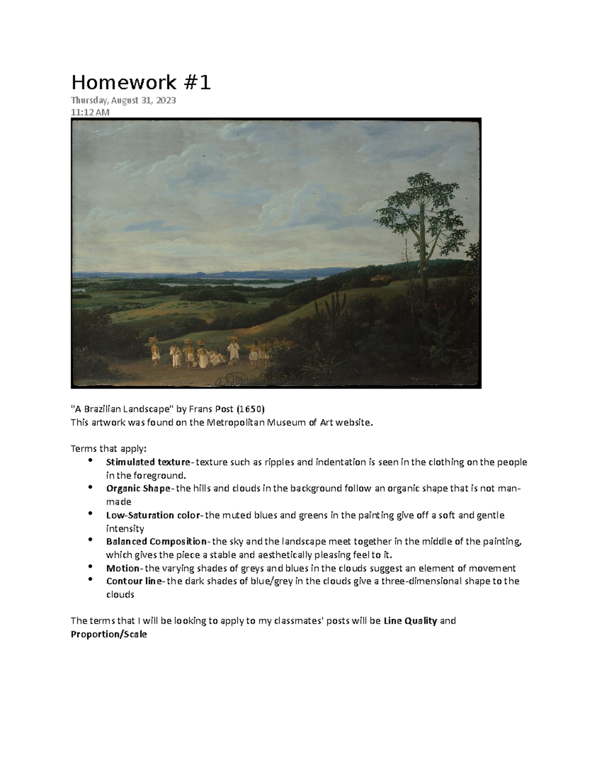 ART 126- Homework 1 - Homework Thursday, August 31, 2023 11:12 AM "A ...