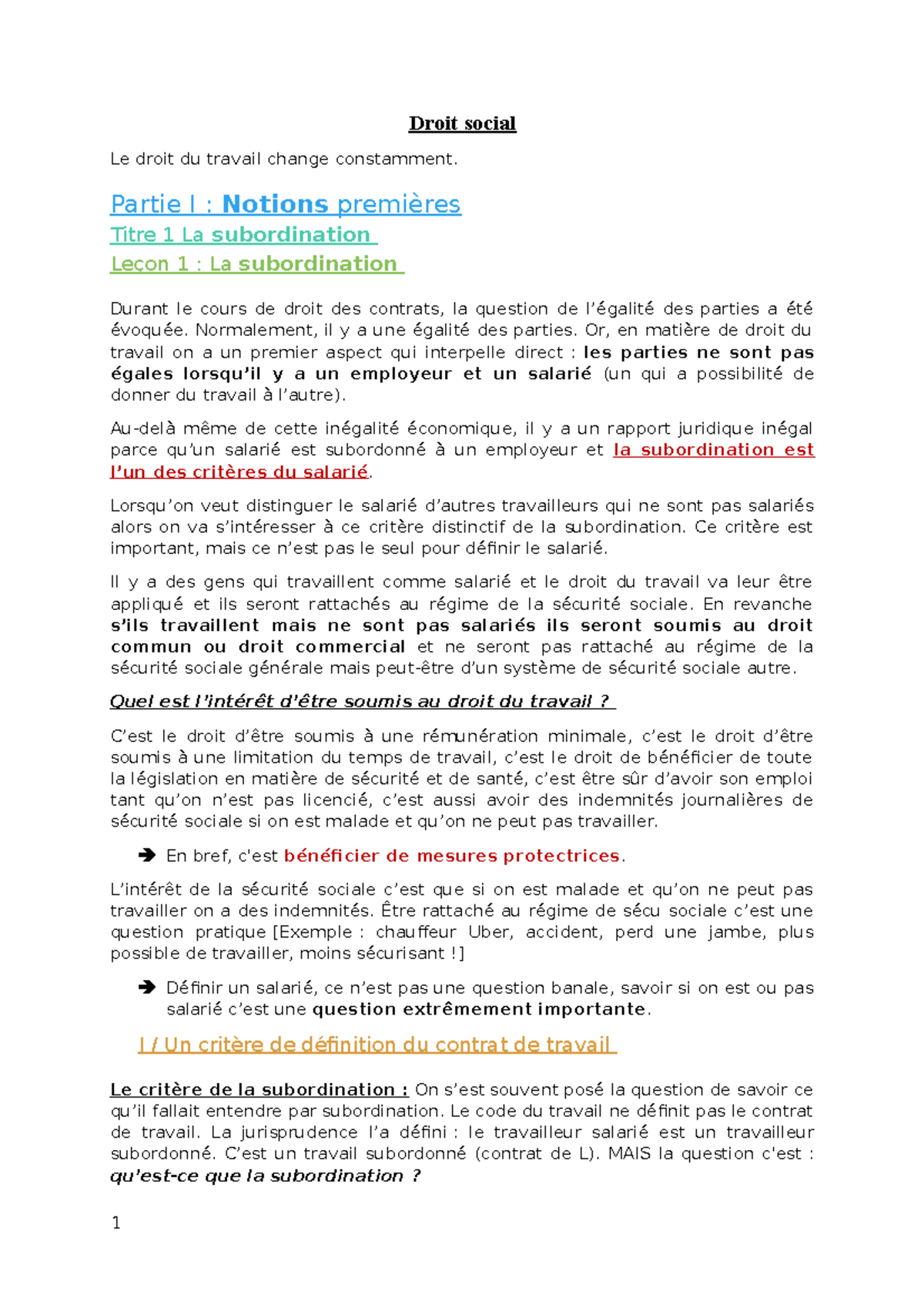 Droit social - cours - Droit social Le droit du travail change ...