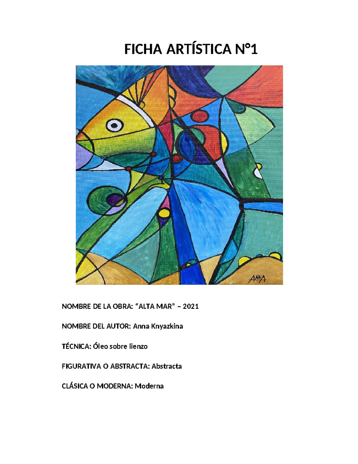 Ficha Artística Modelo N°1 - Actividad Formativa apreciación Artes ...