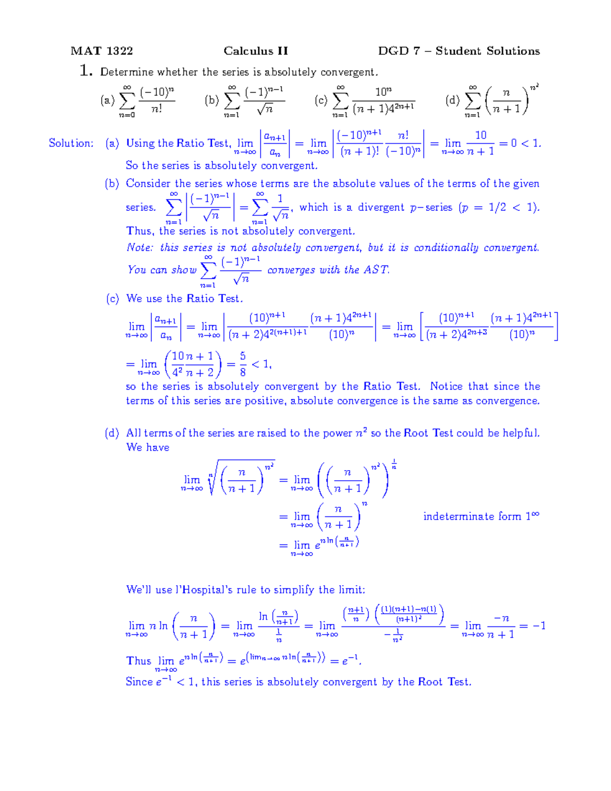 DGD7-solutions - DGD 7 with solutions - MAT 1322 Calculus II DGD 7 – Student Solutions 1 ...