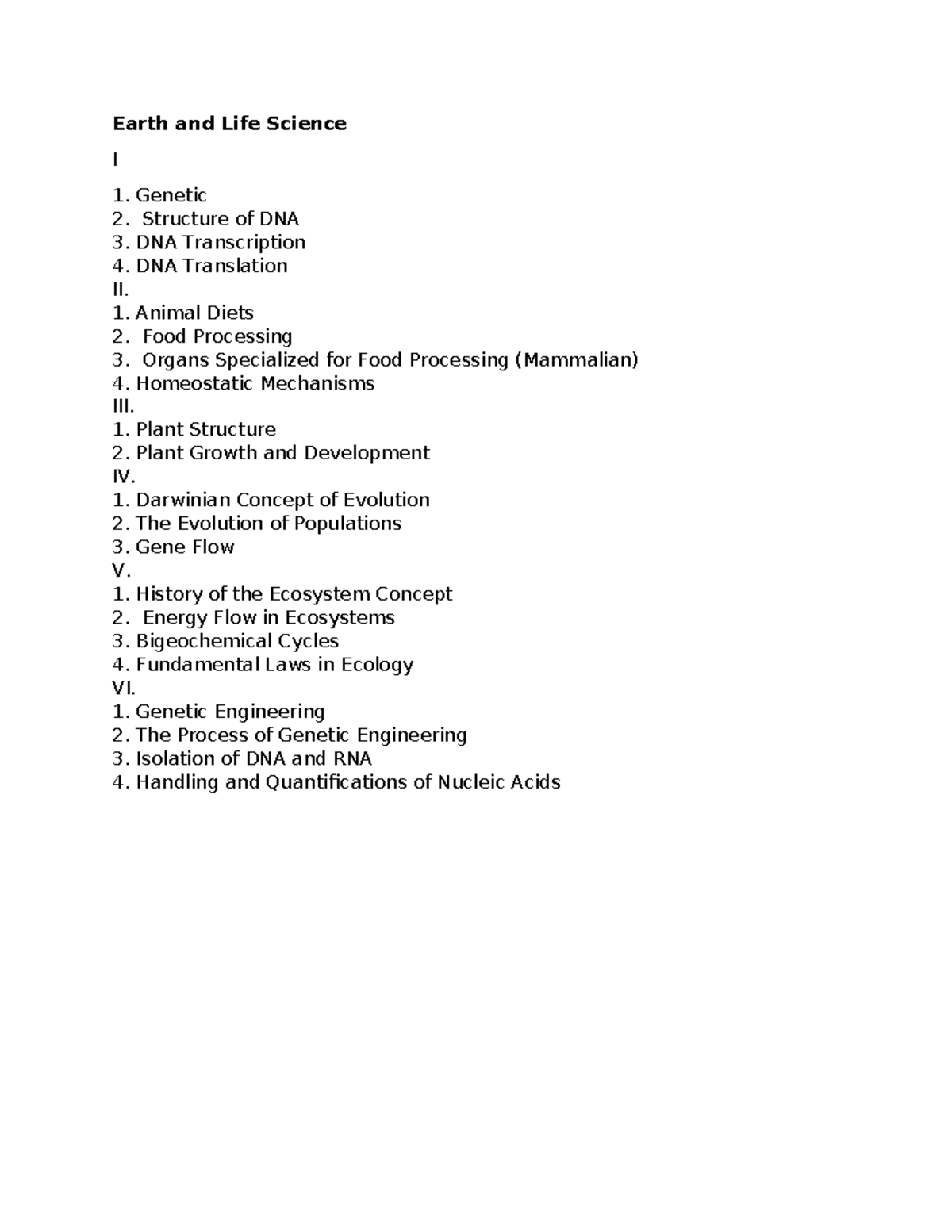 G11ALL - assesment - Earth and Life Science I 1. Genetic 2. Structure ...